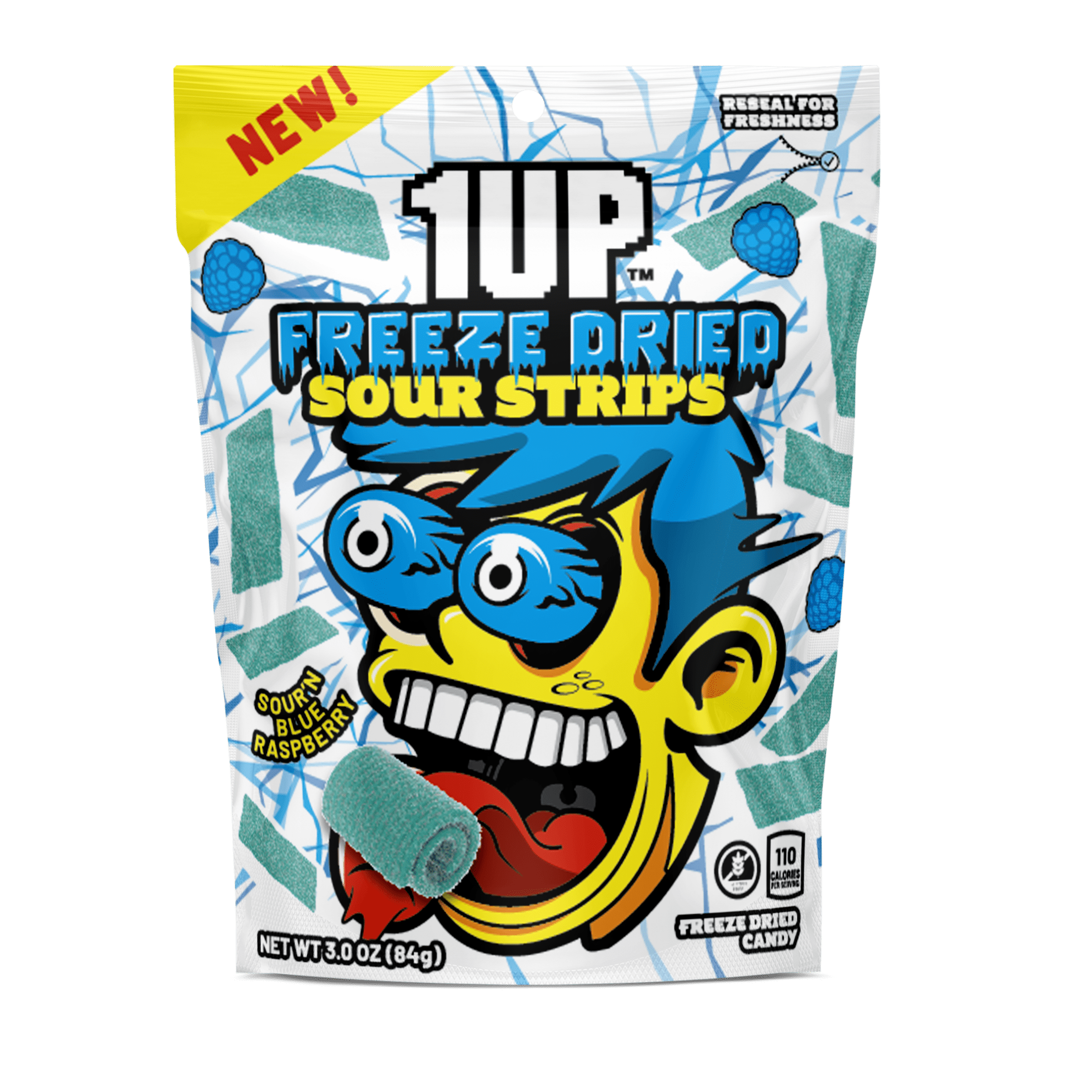 1UP Candy Freeze Dried Blue Raspberry Sour Strips 3.0oz Resealable Bag ...