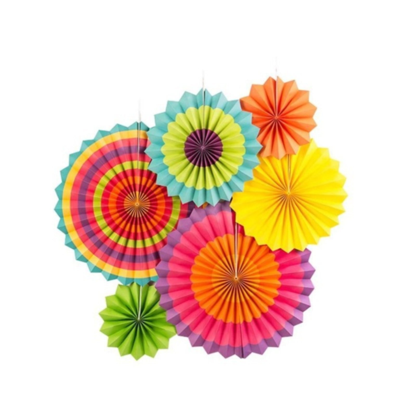 1X 6-Piece Paper Fan Flower Decoration Set - Hanging Paper Fans Party ...