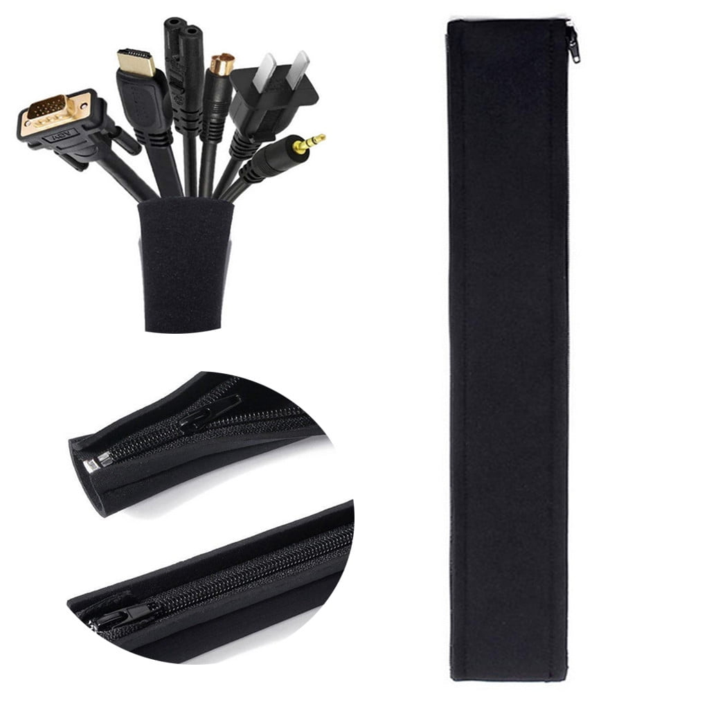 1X Cable Management Cover Neoprene Zip Pc Tv Sleeve Wire Office ...