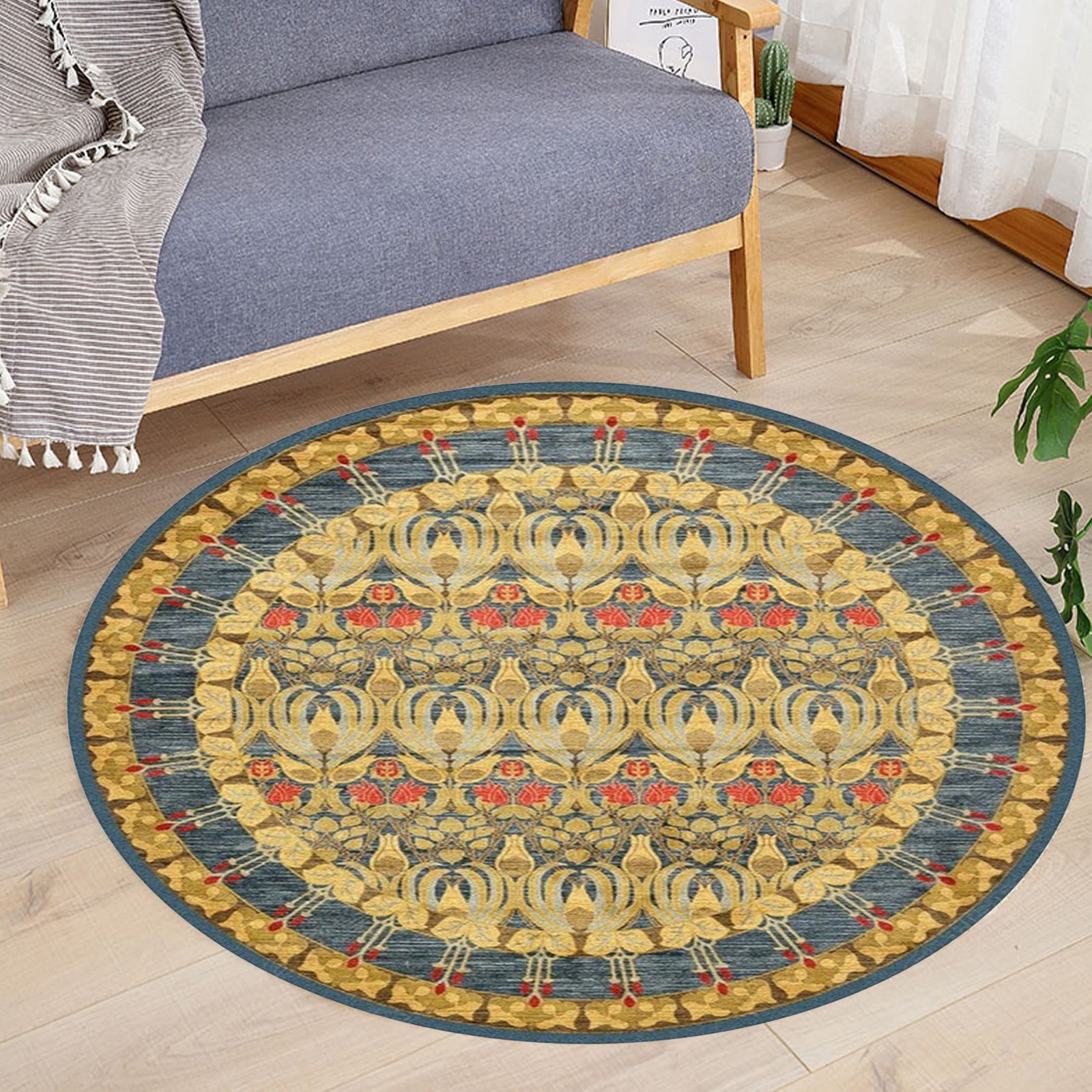 1X Crystal Velvet Carpet Round Printed Circle Mat Boho Rug Floor Carpet ...