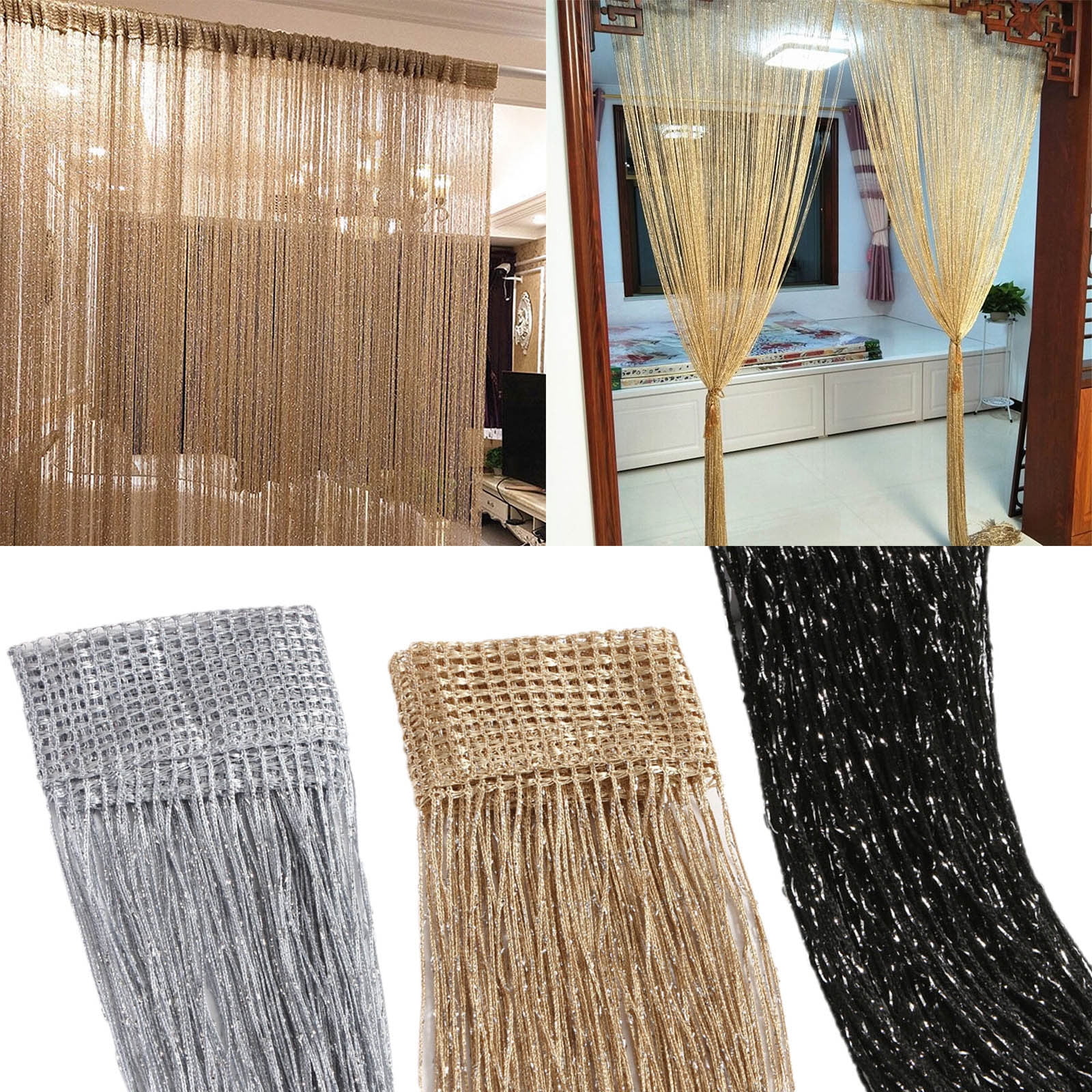 1X Curtain 200Cm*100Cm Fringe String Window Curtain Bead Chain Fringe ...