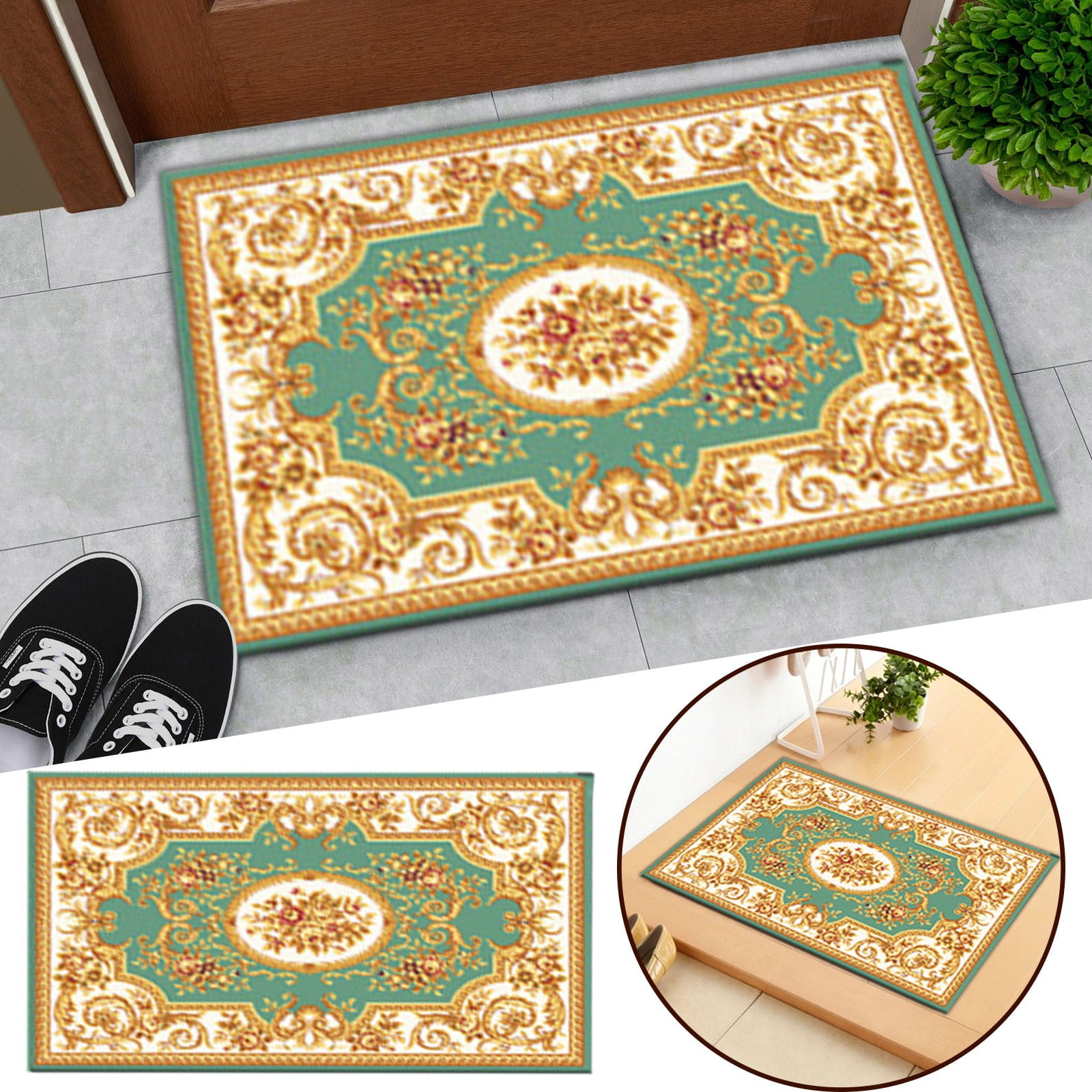 1X Floor Mat Machine Washable Crystal Velvet Floor Mats Non Slip ...