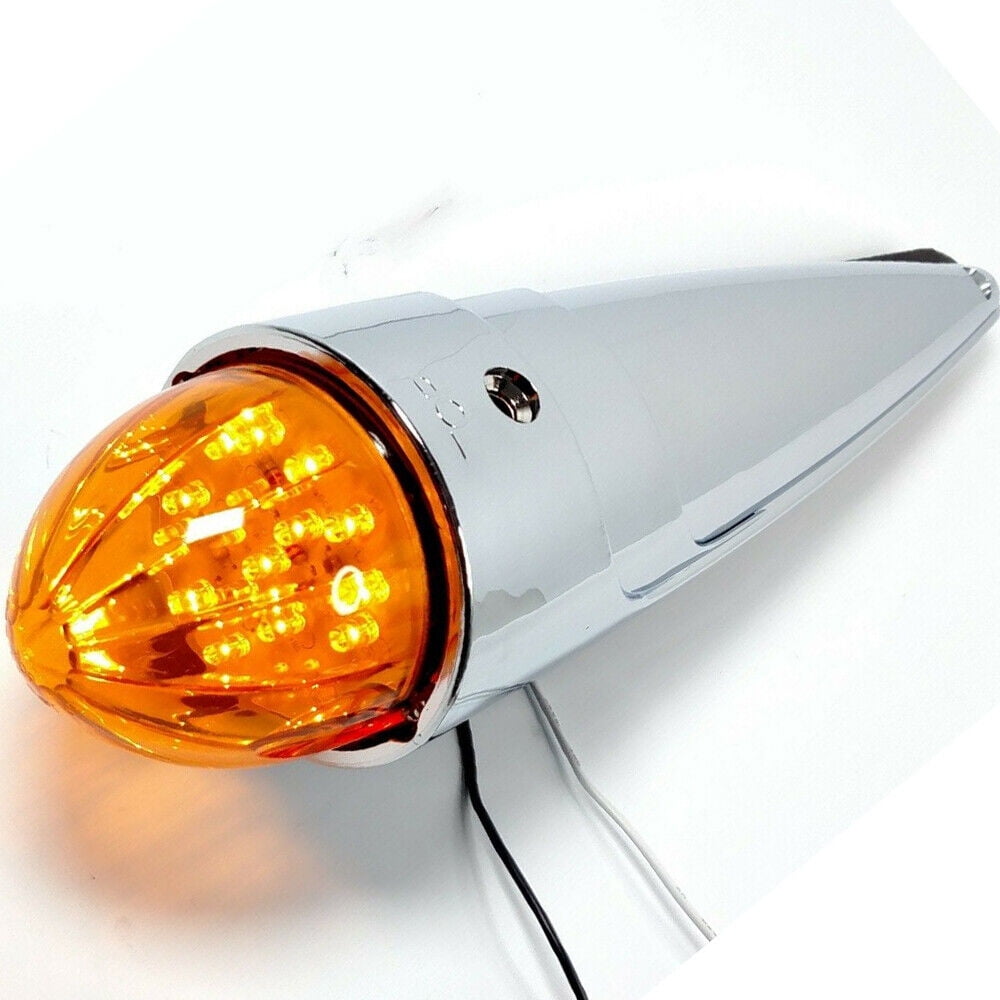 1X Glass Lens Watermelon Chrome Amber LED Torpedo Cab Roof Marker ...