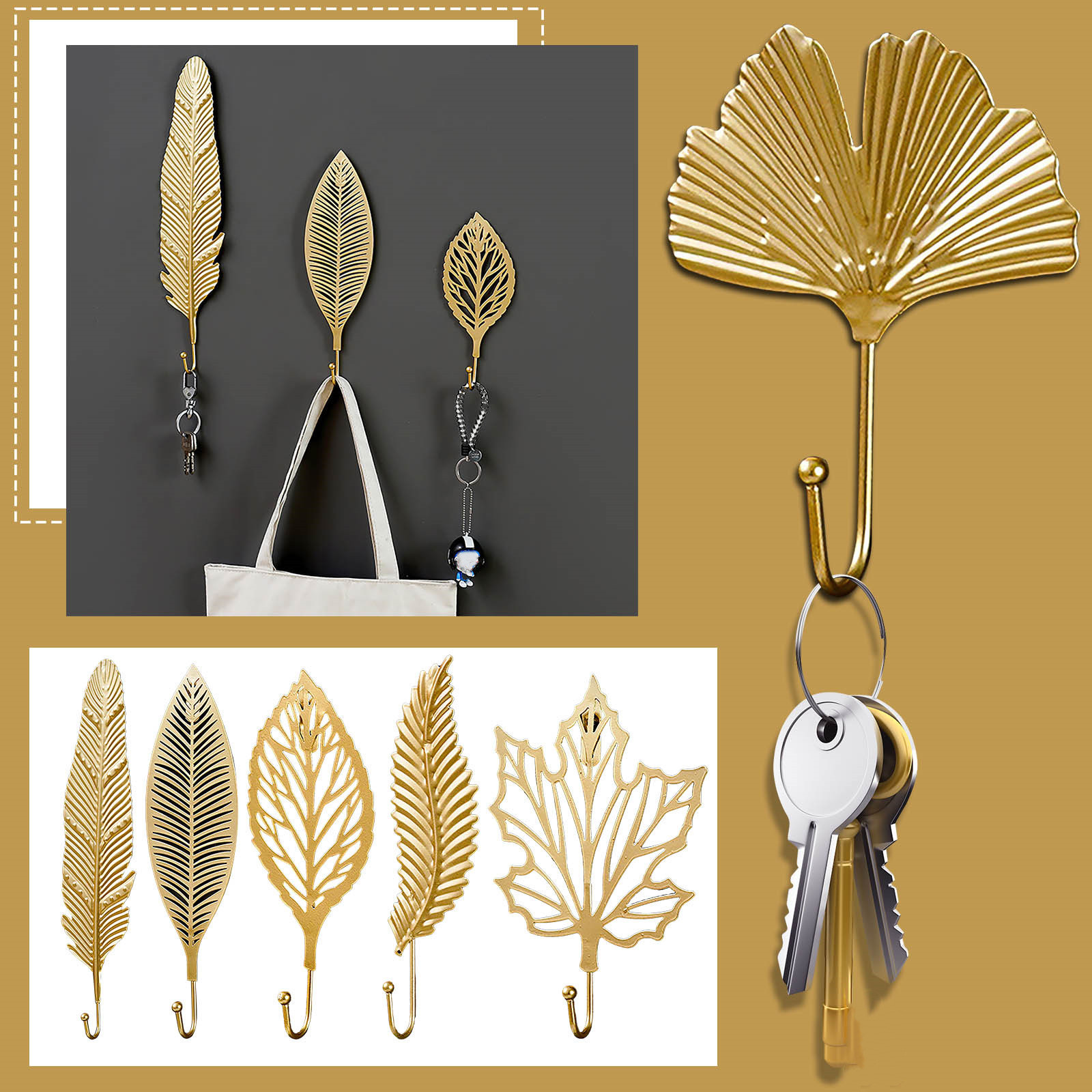 1X Metal Leaf Hook Perforated Free Decorative Coat Hook Wrought Iron ...