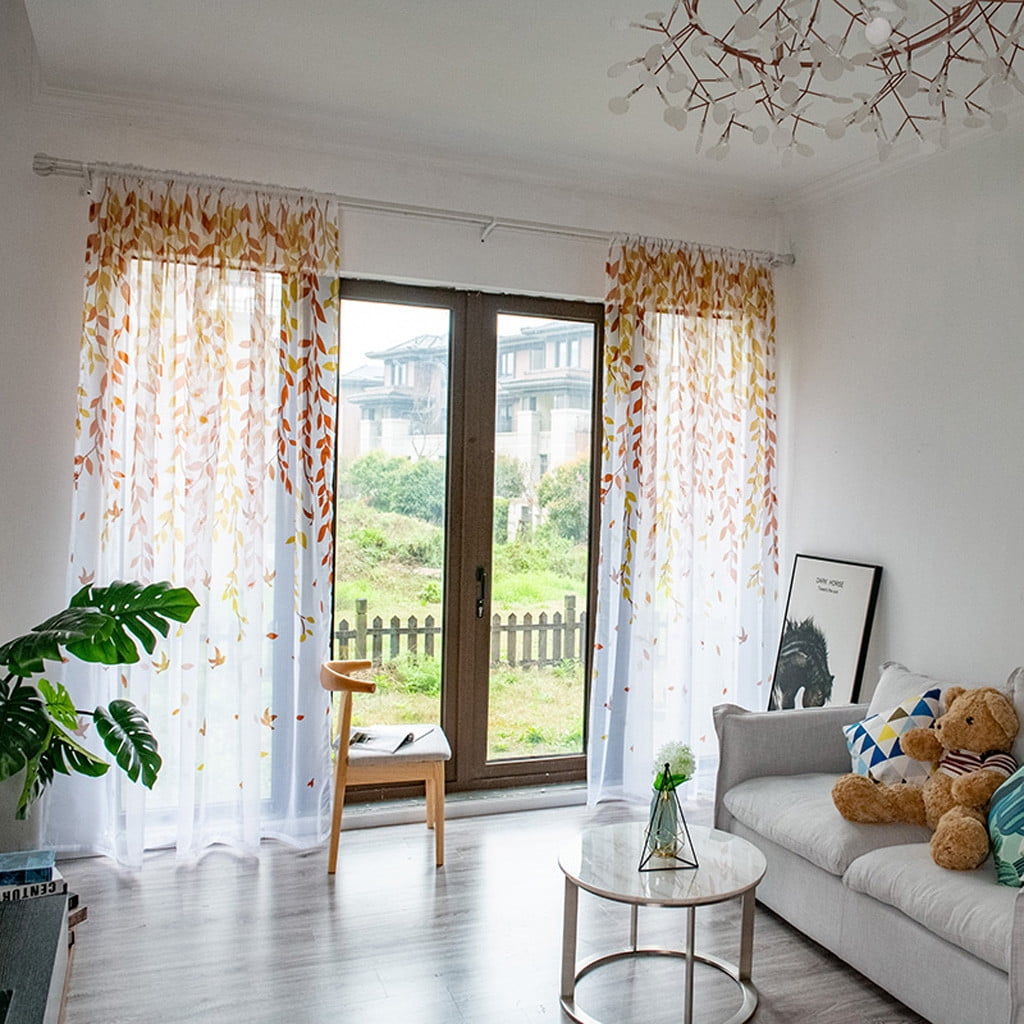 1X One Curtain Leaves Sheer Curtain Tulle Window Treatment Voile Drape ...