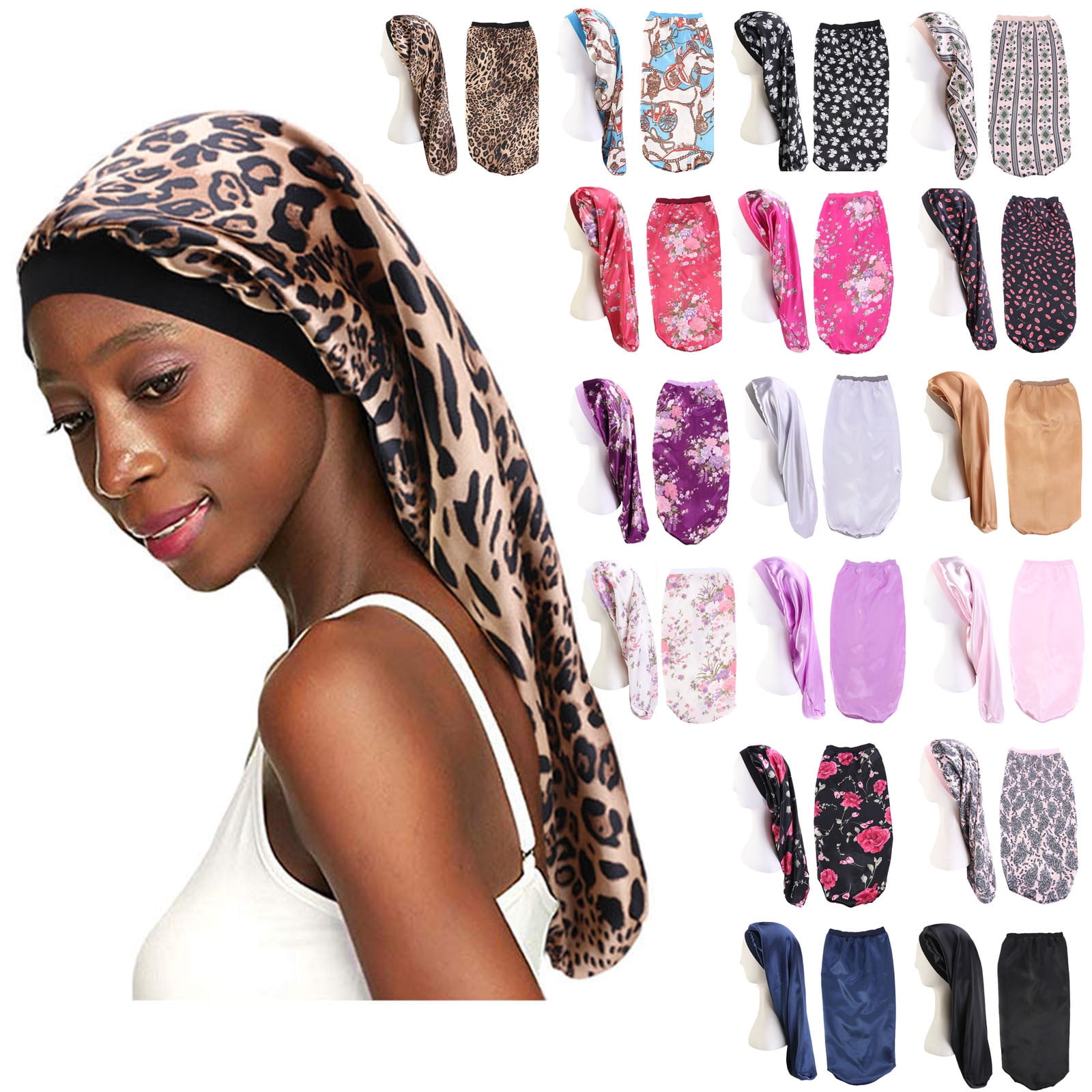 1X Shower Cap Hair Bonnets Soft Elastic Band Silky Sleeping Cap Big ...