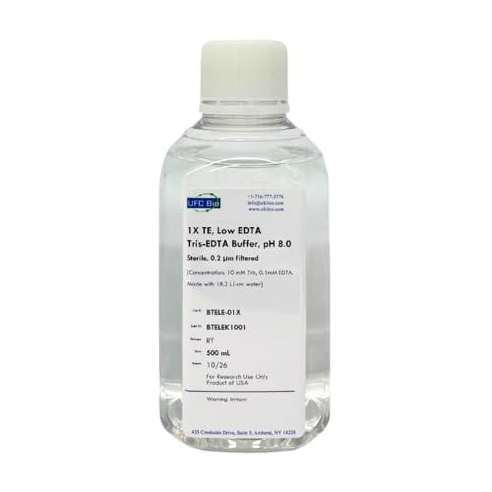 1X TE, Low EDTA, pH 8.0 - Tris-EDTA Buffer - Sterile, 0.2um Filtered - 500mL - Walmart.com