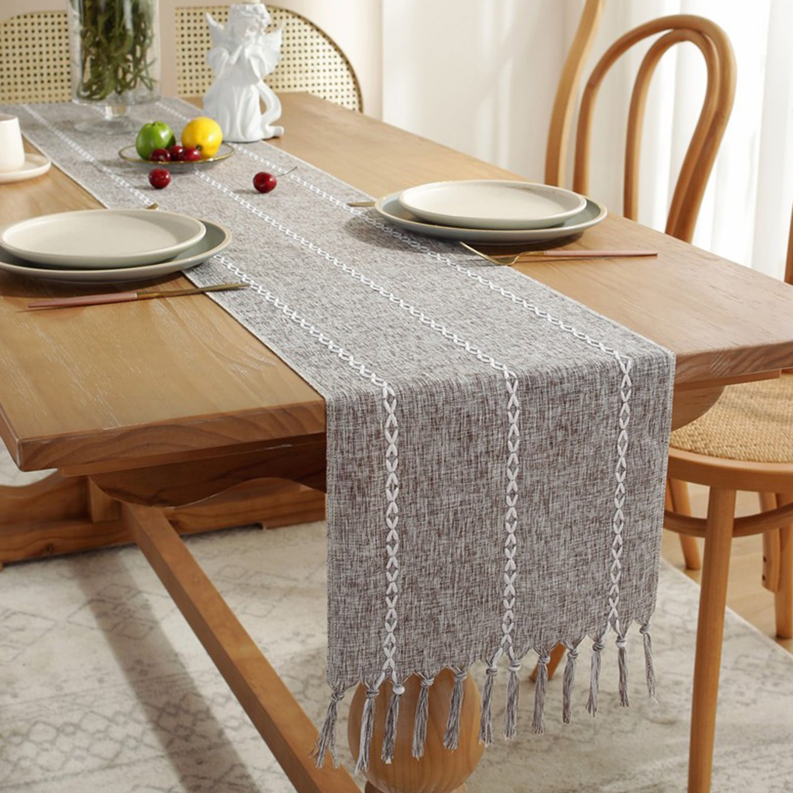 1X Tassel Table Runner Farmhouses Hand-Woven Tasseled Cotton Table ...
