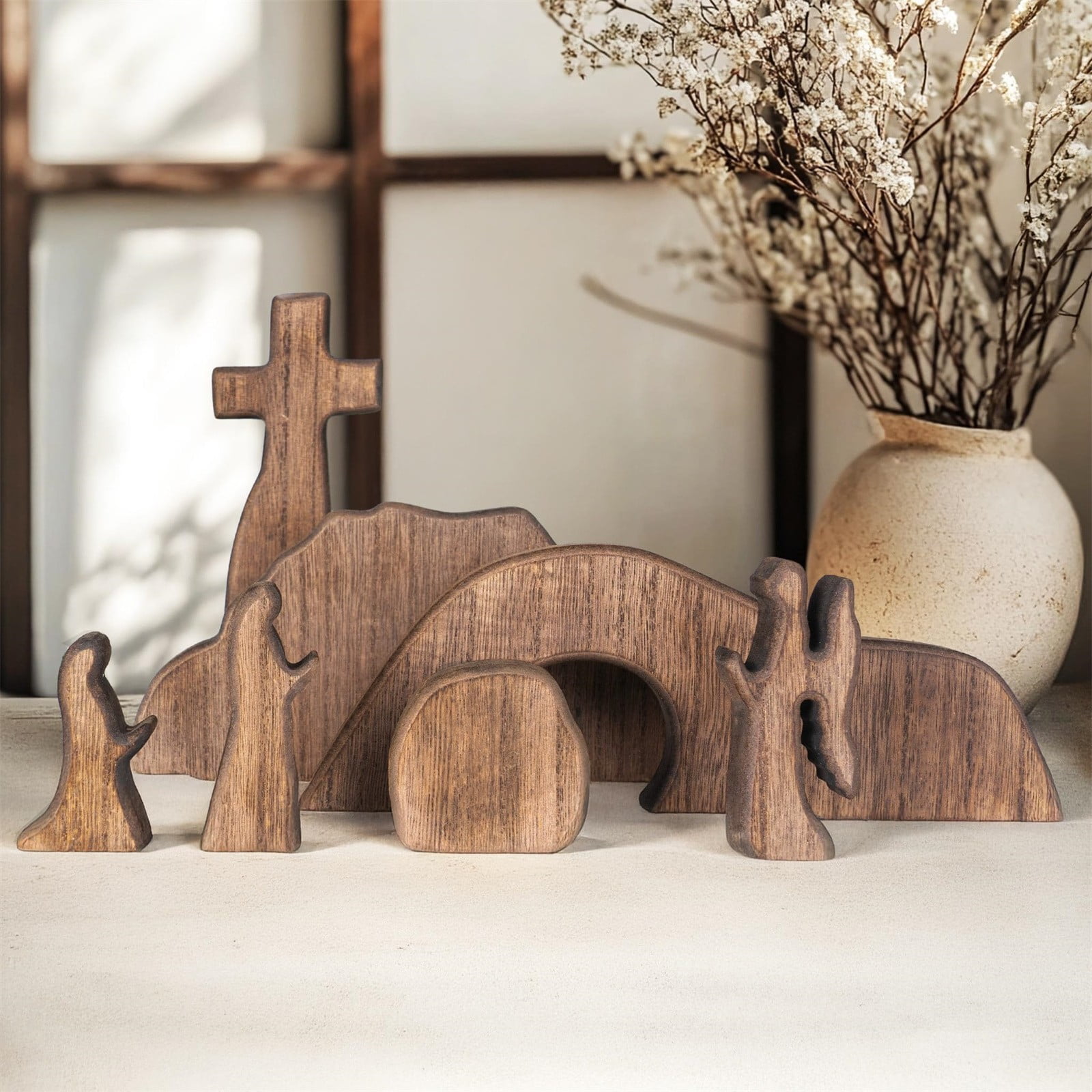 1X Wooden Ornaments Set of Seven Clearance! Empty Tomb Easter Scene And ...