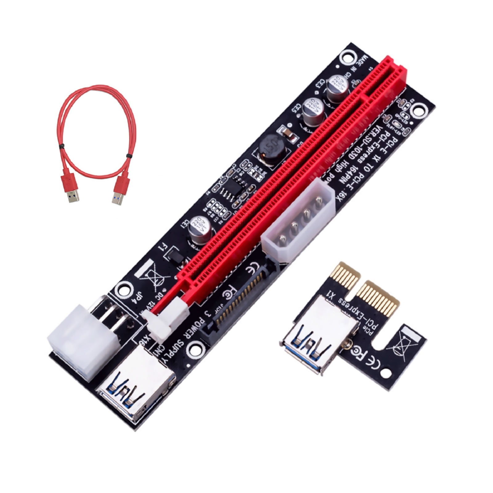 1X to 16X PCIe Adapter for GPU Mining Rig, 3 Solid Capacitors Powered ...