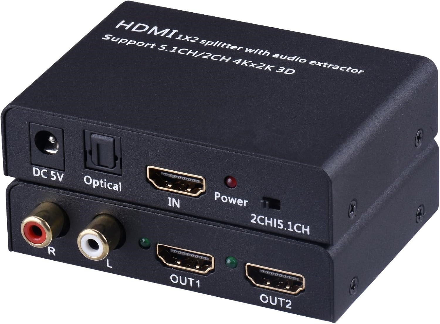 1X2 HDMI Splitter 4K@30Hz with Audio Extractor, HDMI to Optical and R/L ...