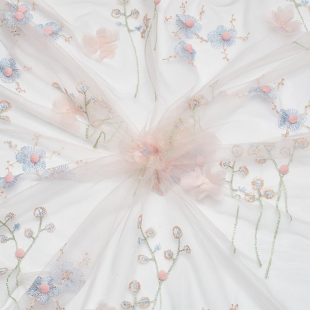 1Yard 63inch Pink 3D Embroidered Floral Fabric Embroidered Floral Pink ...