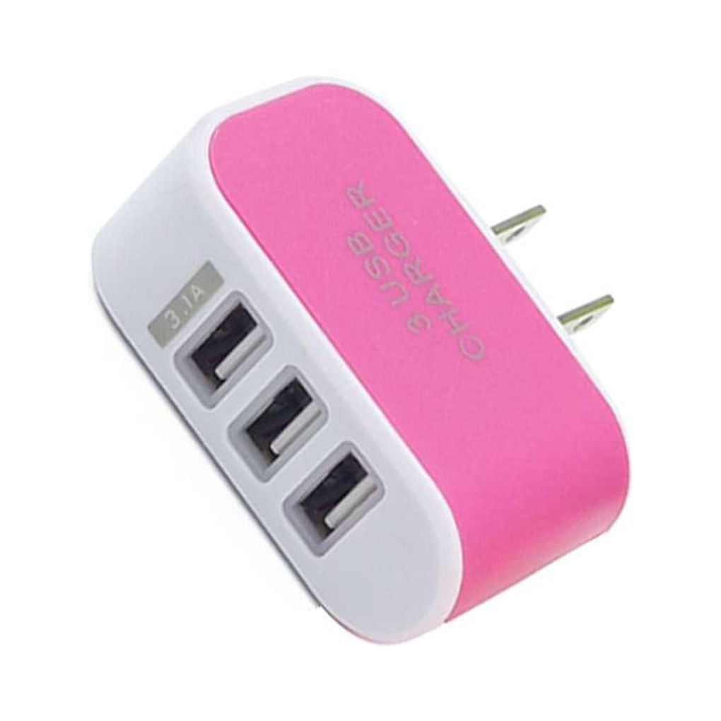 Joyfeel Pink USB Power Adapter Charger Universal Candy Color 3 USB Multi-Port Wall Charger US ...