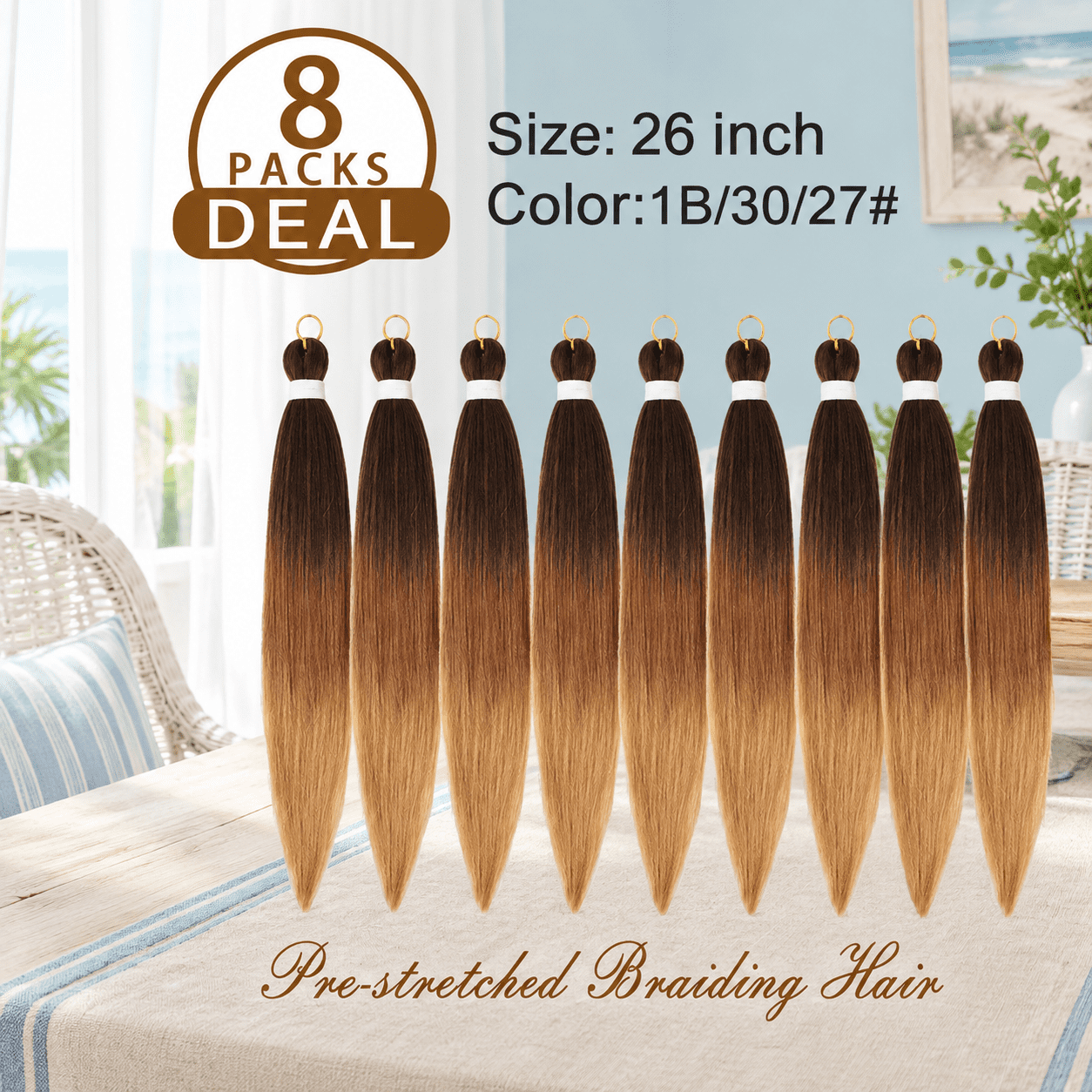 1b/27/30# 26 Inch (Pack of 8) Pre Stretched Braiding Hair Extensions ...