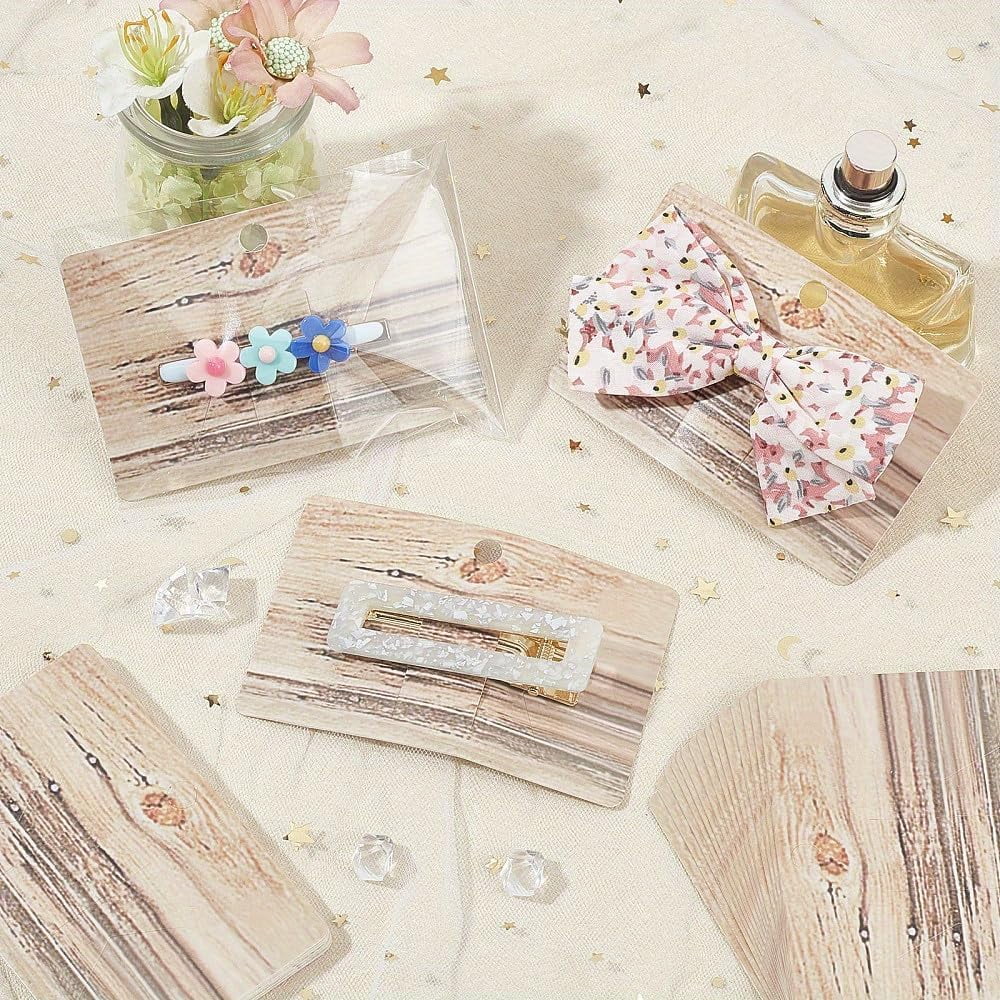 1bag 100pcs Hair Clips Display Card set 50pcs Wood Grain Kraftpaper ...