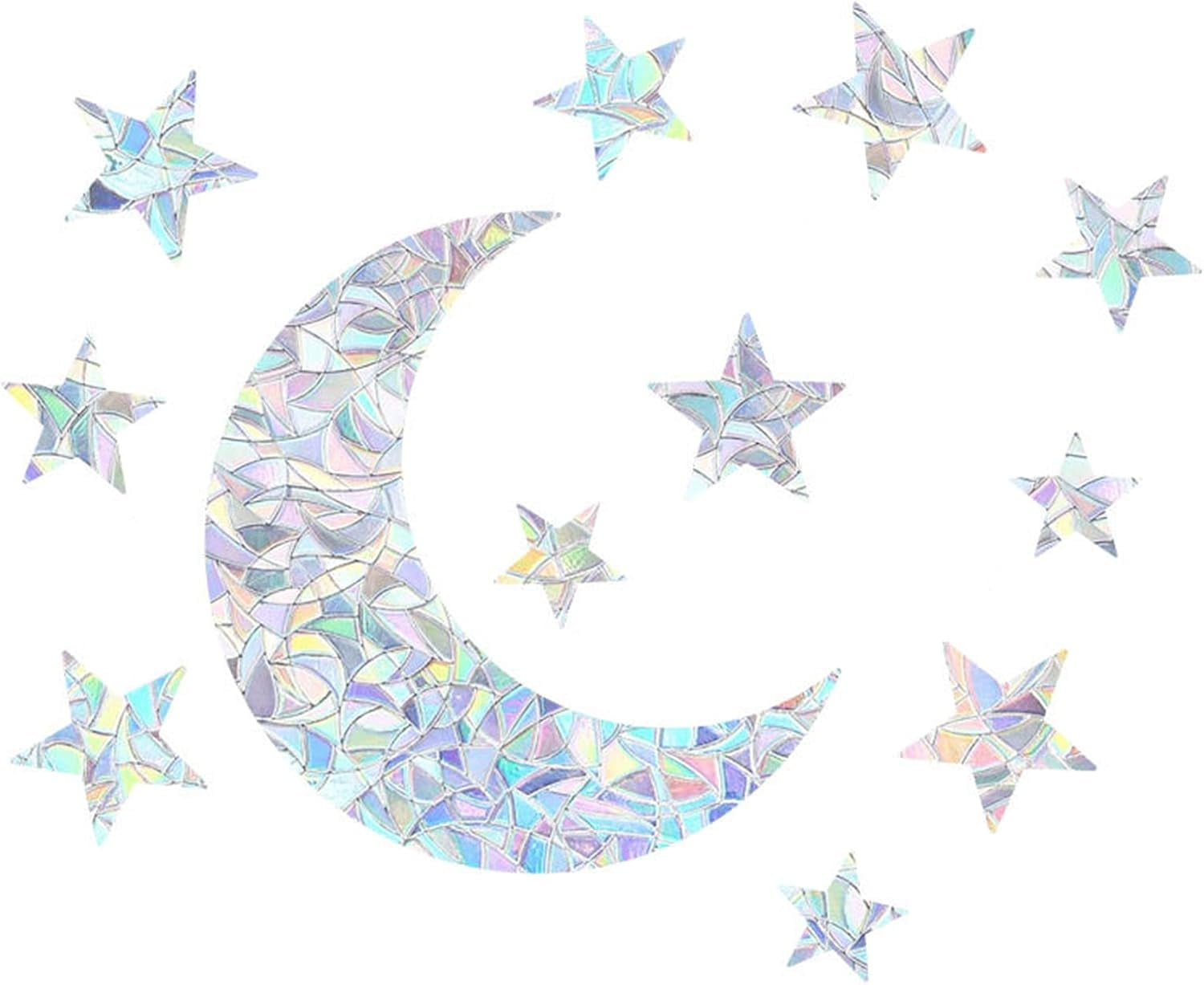 1bag 12Pcs Large Rainbow Window Clings Moon Stars Window Decals Static ...