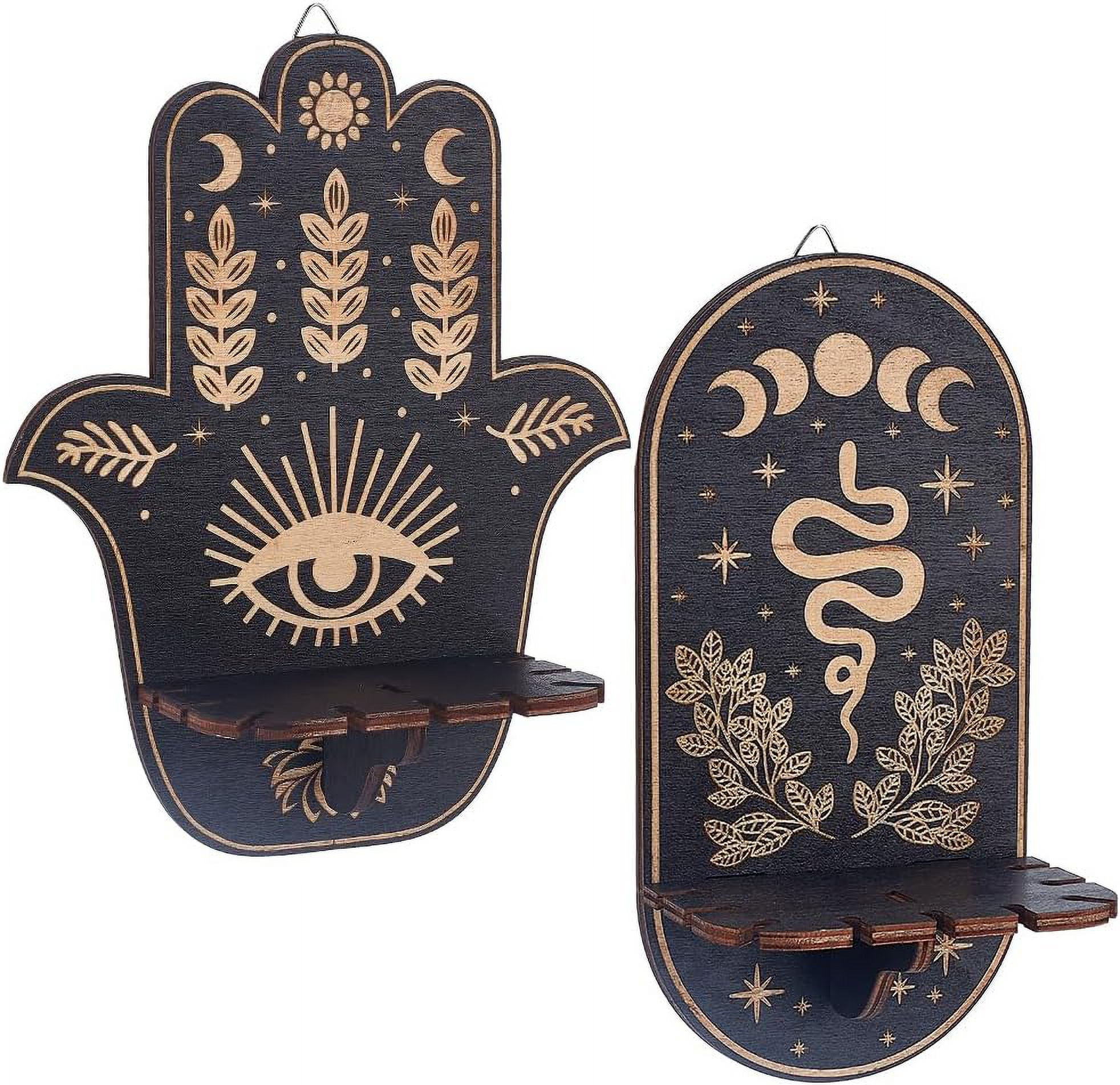 1bag 2 Sets Small Shelf Black Hamsa Hand Wooden Display Shelf Holder ...