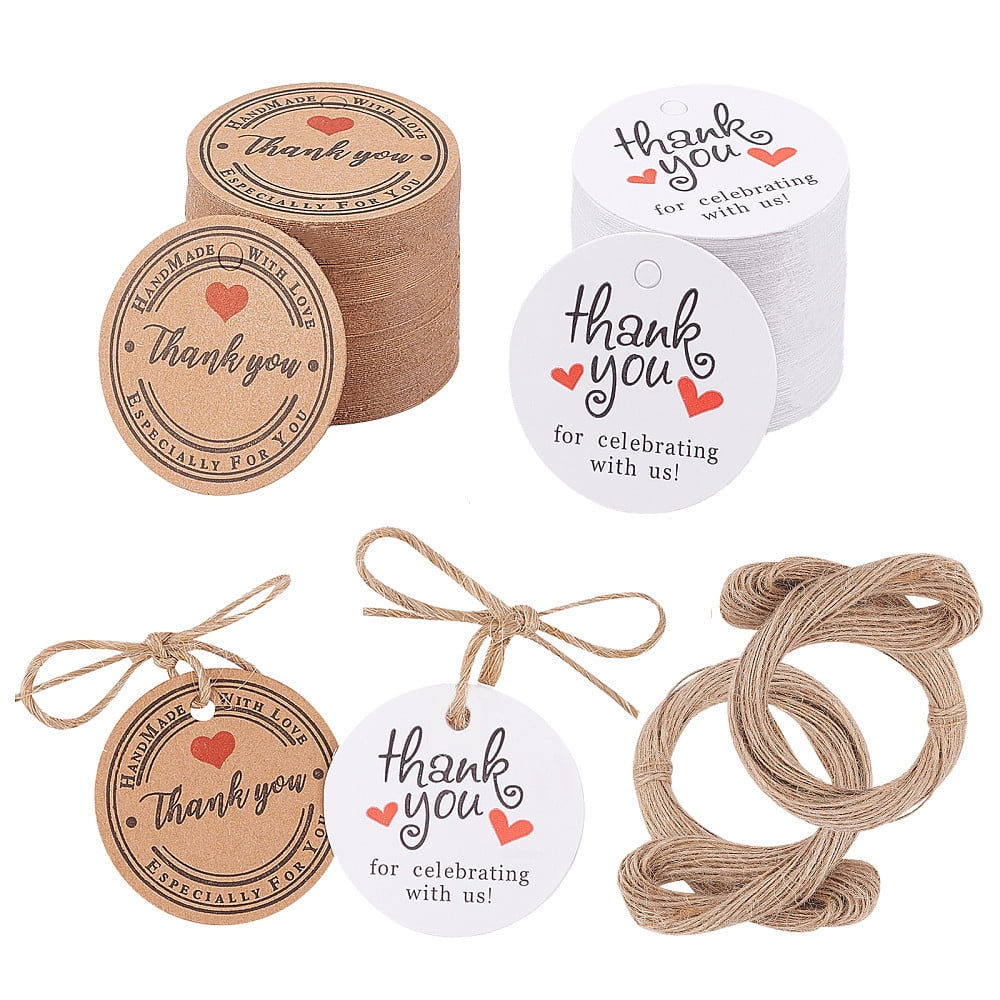 1bag 200pcs Thank You Gift Tags Round Paper Hang Tags with Jute Twine ...
