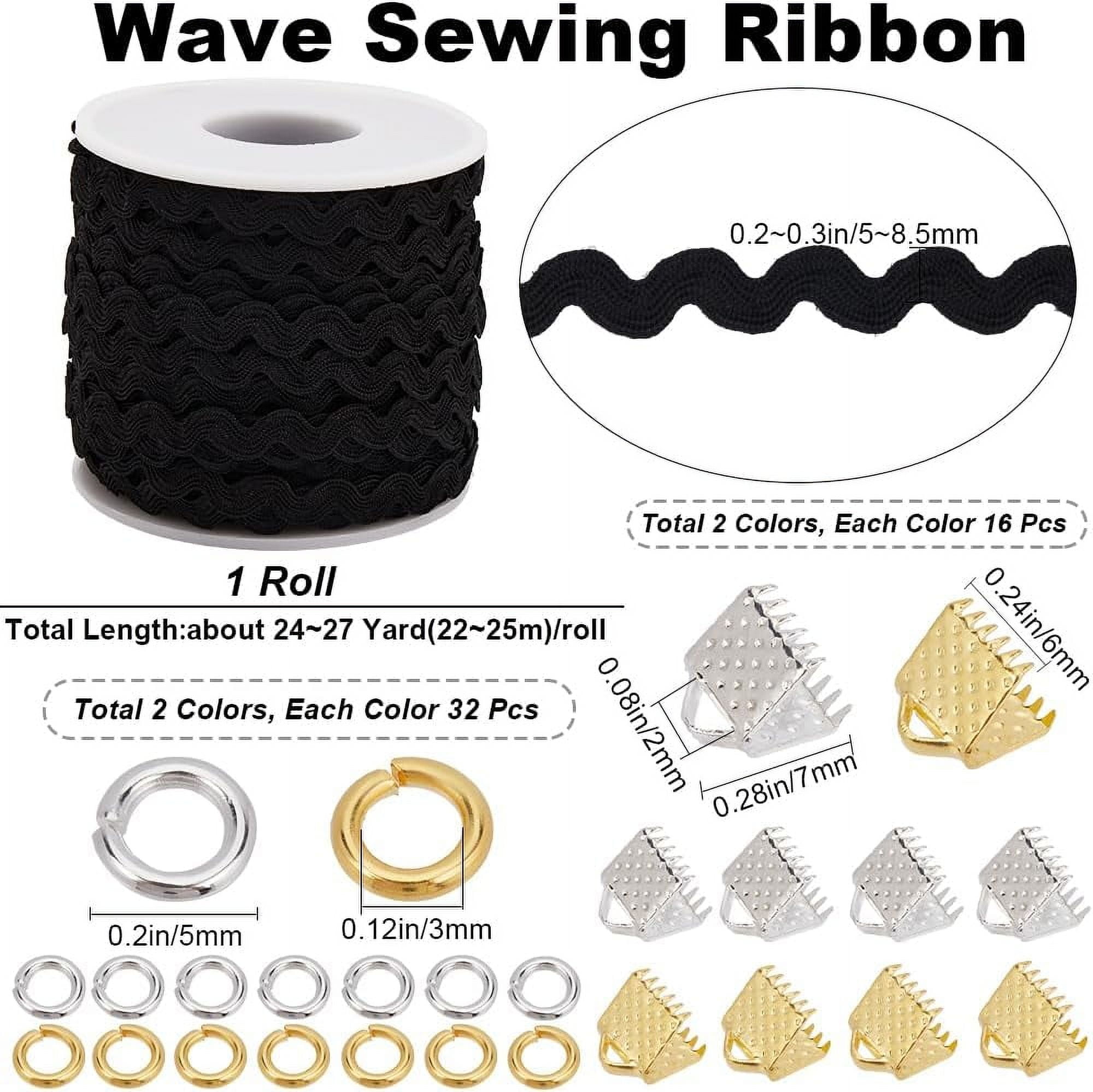 1bag 27 Yards Black RIC Rac Wave Sewing Bending Fringe Trim 1/4 inch~3/8 inch Ribbon with 32pcs ...