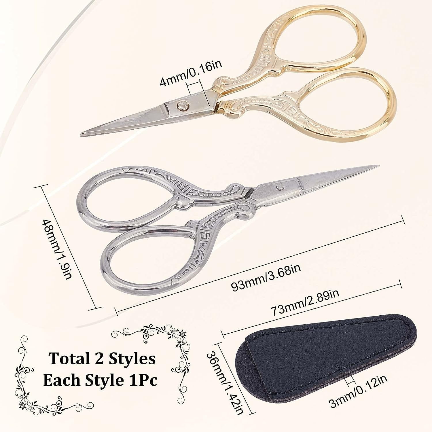 1bag 2pcs 2 colors Embroidery Sewing Detail Shears Vintage Tip Scissor ...
