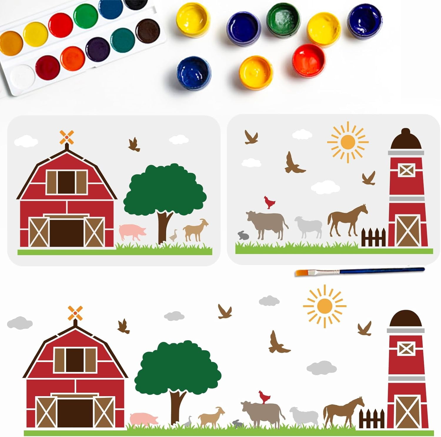 1bag 2pcs Farmhouse Stencils Farm Theme Stencils Cow Sheep Horse Chicken Pig Bird Farm Animal ...
