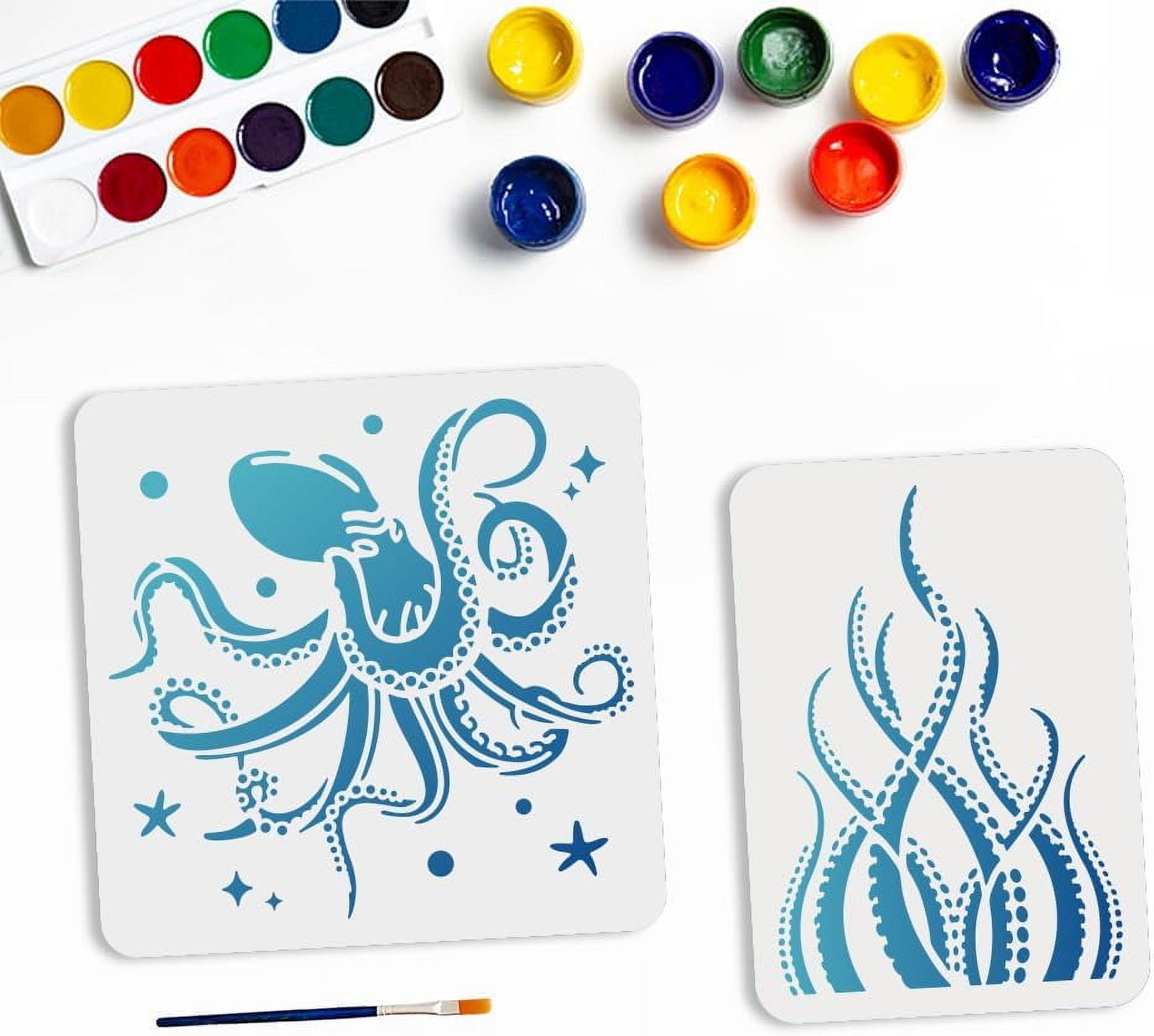 1bag 2pcs Octopus Tentacle Stencil 11.7×8.3/11.8×11.8inch Large Octopus ...