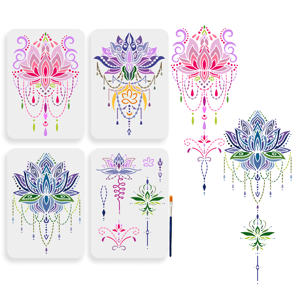 1bag 4pcs Mandala Lotus Stencil 11.7×8.3inch Large Gorgeous Lotus ...