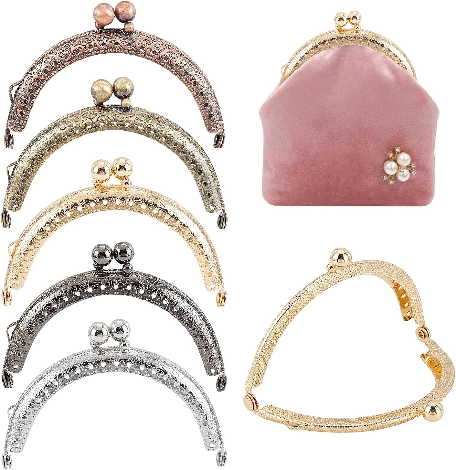 1bag 5 Colors Metal Purse Clasp Frame Kiss Clasp Lock Retro Arch Purse ...