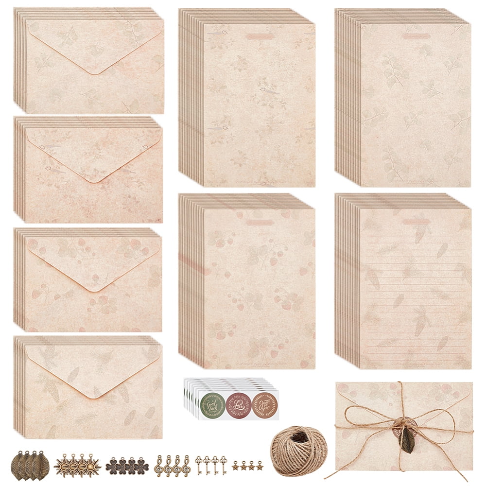 1bag 8 sets 4 style Paper Envelope with Letter Paper and Plastic Stickers Rectangle with 24pcs ...