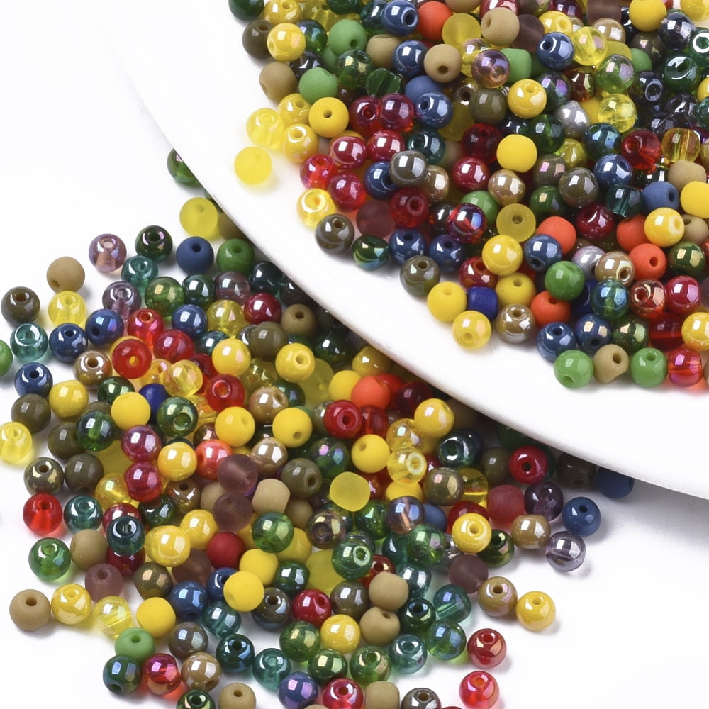 1bag Glass Beads Mixed style Round Mixed color 4x3mm Hole: 1mm about ...