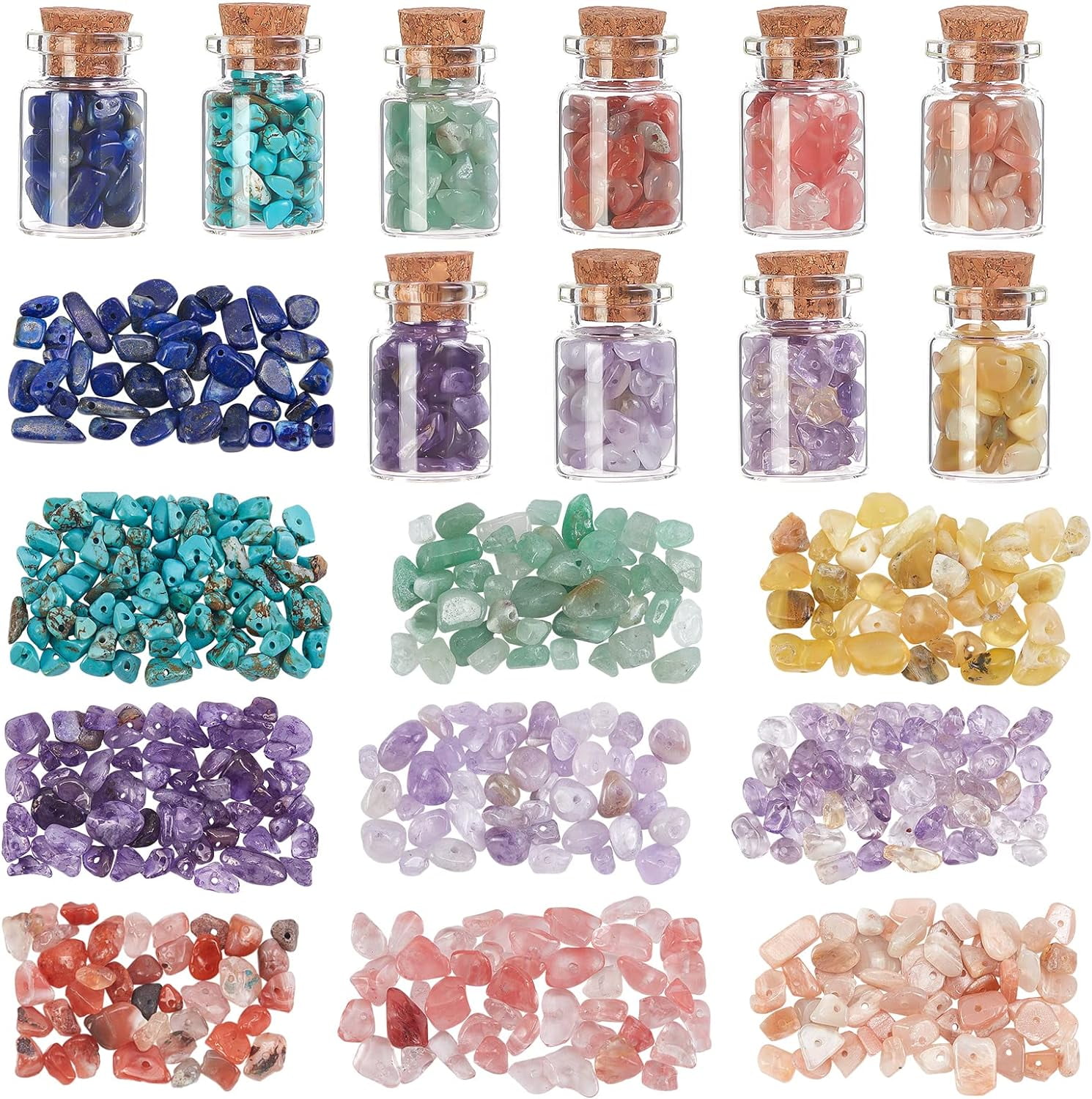 1bag Mini Wishing Bottles Kit 500pcs Natural Undrilled Gemstone Tumbled ...