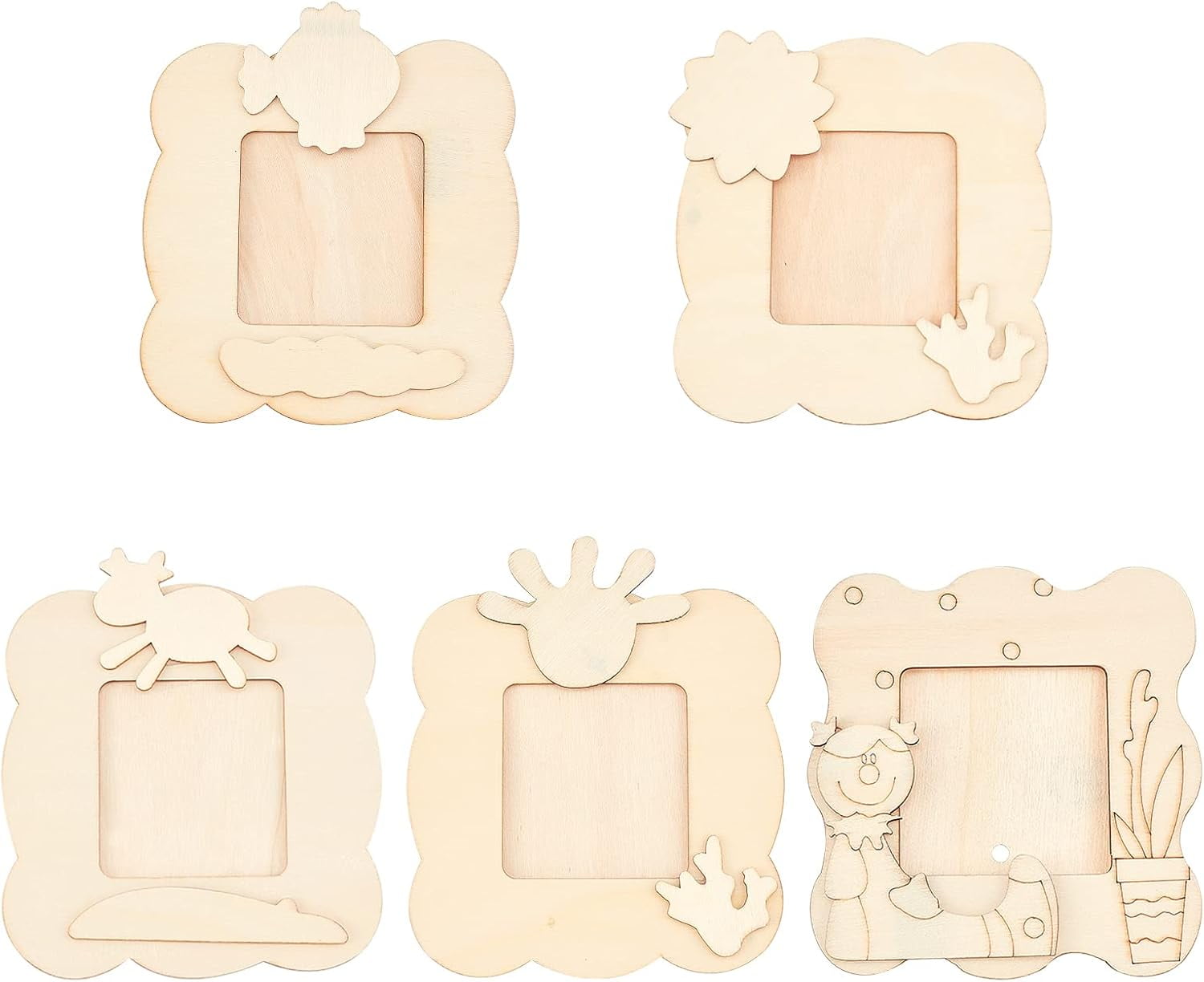 1bag Unfinished Wood Photo Frames Mixed Shapes BurlyWood 5set/bag ...