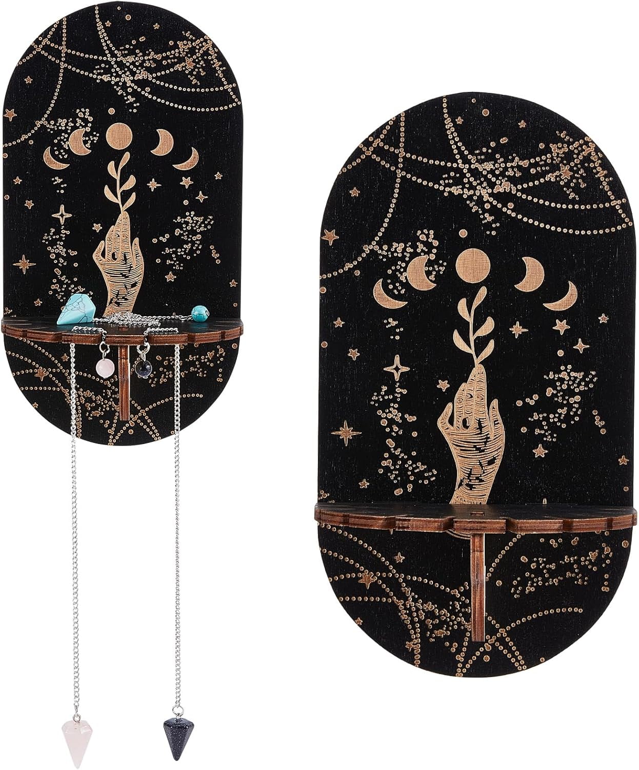 1bag Wooden Wall-Mounted Small Display Shelf Witch Hanging Holder with ...