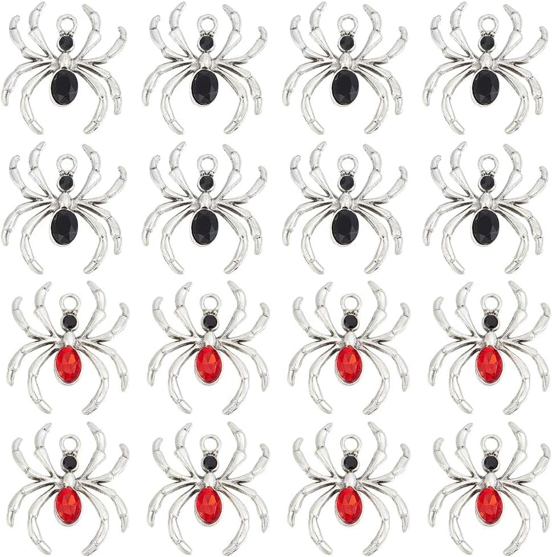 1box 1 BOX 20PCS Spider Charms Large Black Red Rhinestone Cabochons ...