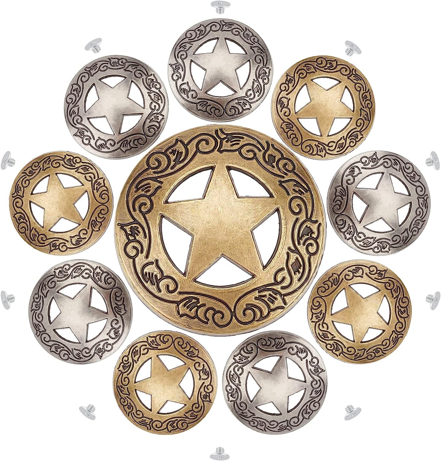 1box 1 Box 10 Sets Screw Back Button Engraved Star Concho Hollow Out ...