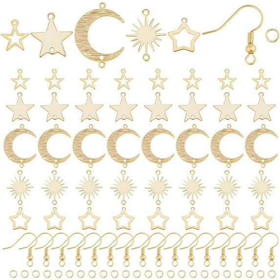 1box 1 Box 120Pcs Hook Earrings Set 24K Gold Plated Sun Star Moon Theme ...