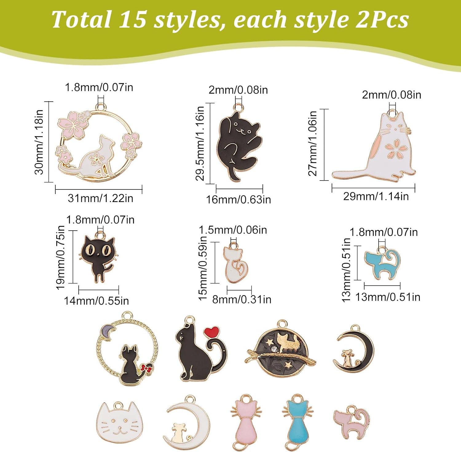 1box 1 box 30pcs Cat Enamel Cats Head Dainty Kitty Charm Cute Animals ...