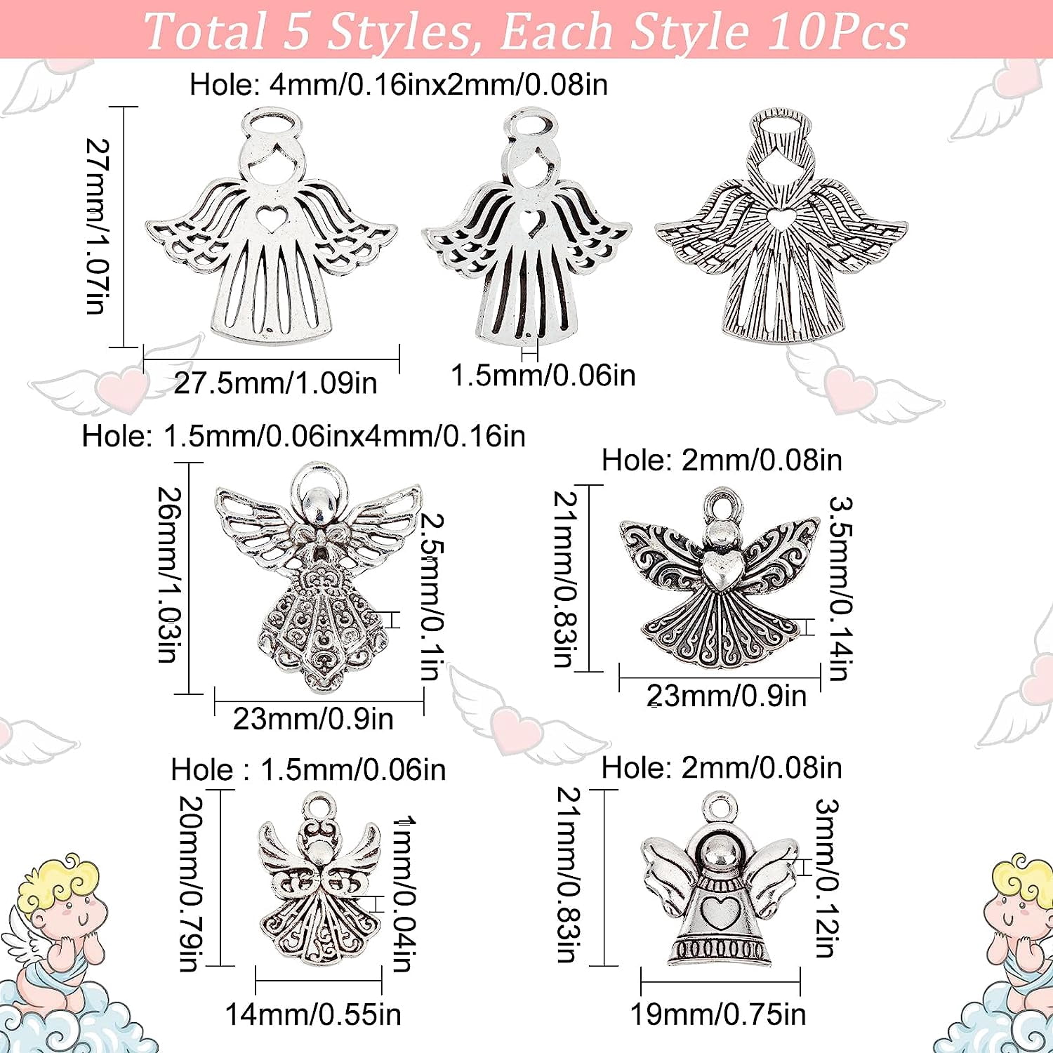 1box 1 box 50pcs 5 style Guardian Angel Angel Wing Bless Lucky Charm ...