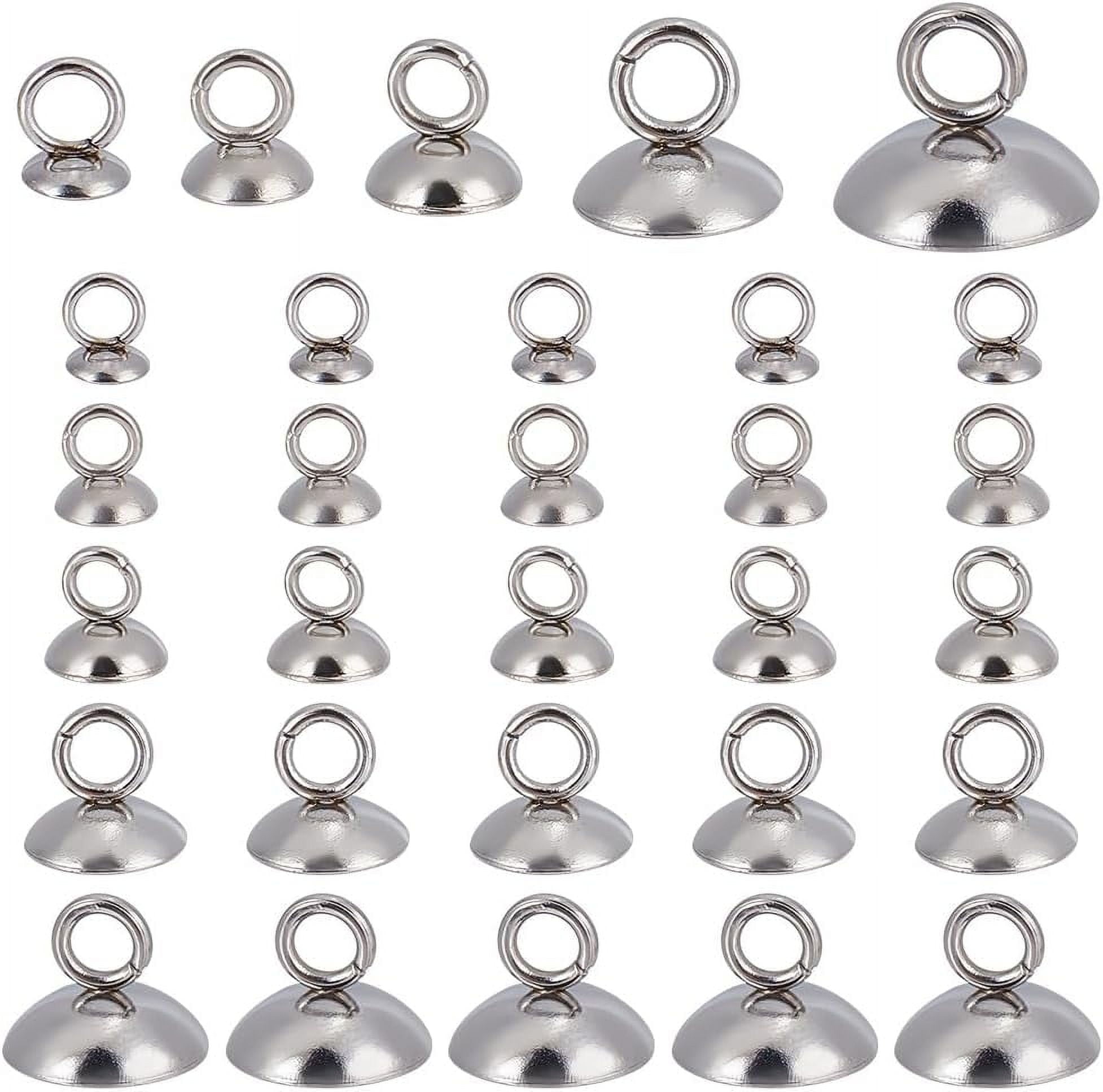 1box 100 pcs 5 Sizes Bead Cap Pendants 201 Stainless Steel Round Bails ...