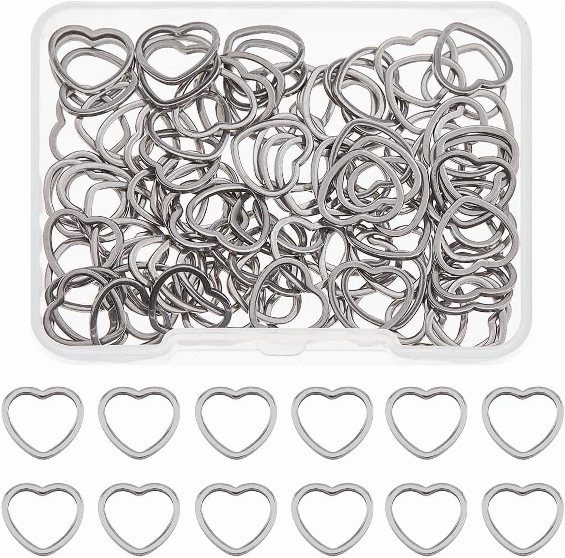 1box 100Pcs Heart Link Charms Stainless Steel Linking Ring Heart ...