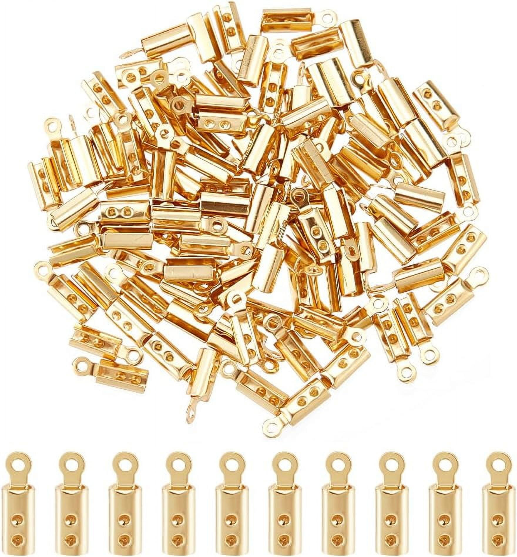 1box 100pcs 304 Stainless Steel Folding Crimp Ends golden 10x3x2.5mm ...