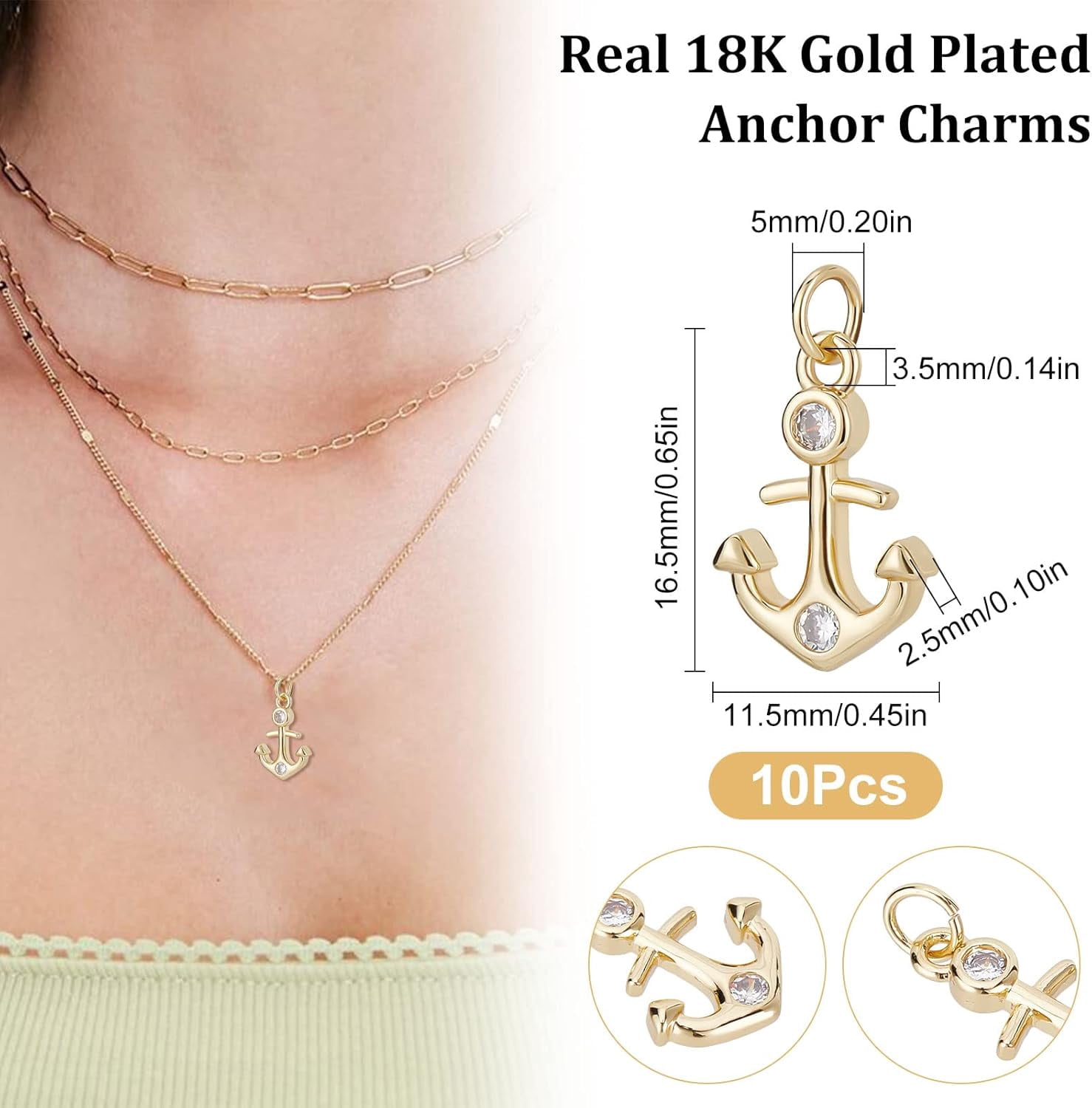 1box 10pcs/box golden Nautical Anchor Cubic Zirconia Ship Sign Metal ...
