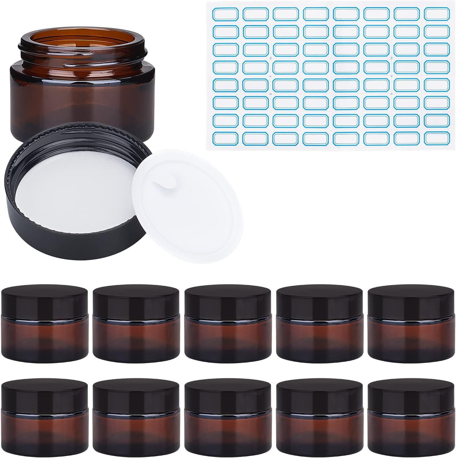 1box 12 Packs 30g Black Coated Glass Jars Cosmetic Jars Round Glass Jars with Black Metal Lids ...