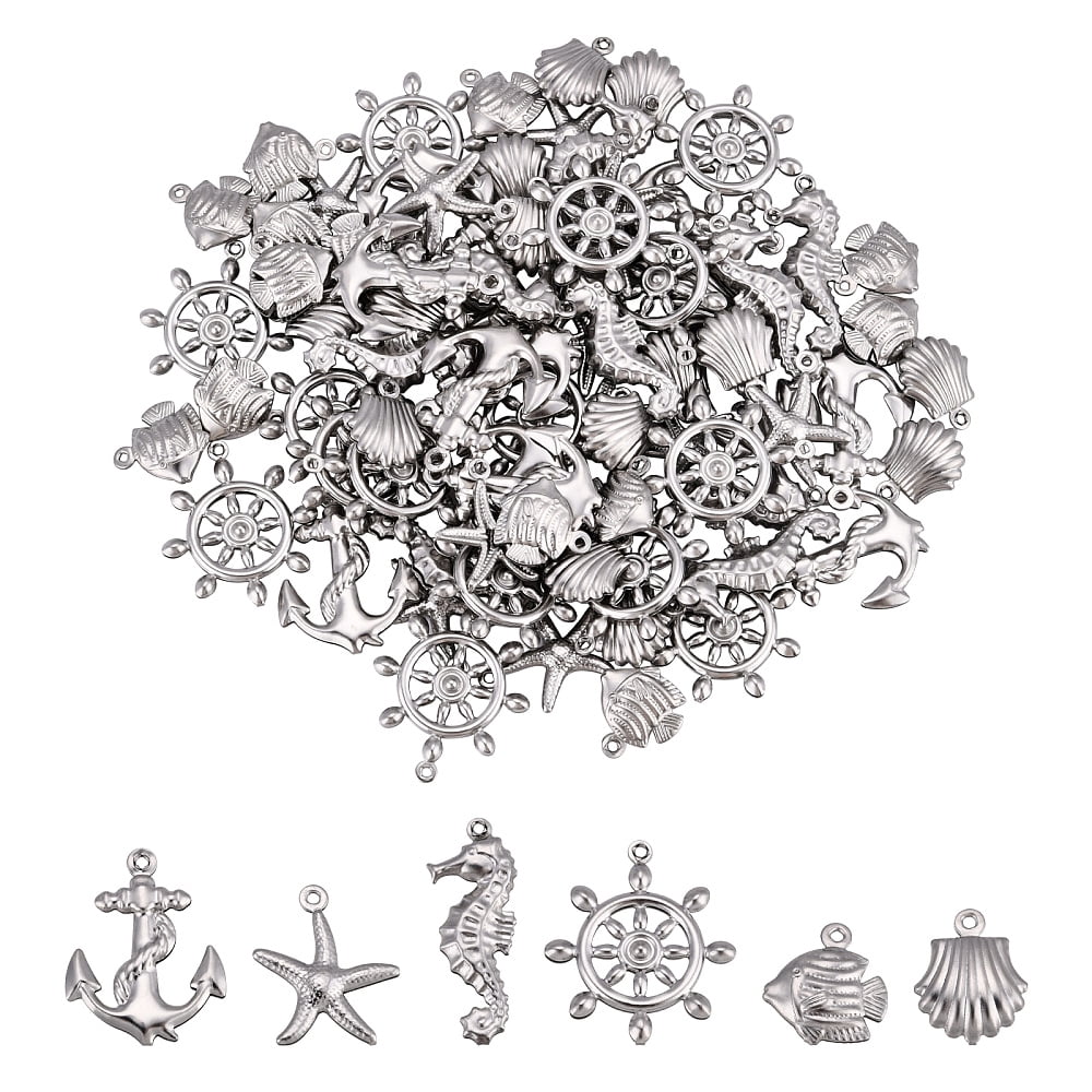 1box 120pcs 6 styles Stainless Steel Shell/Starfish/Seahorse/Fish ...
