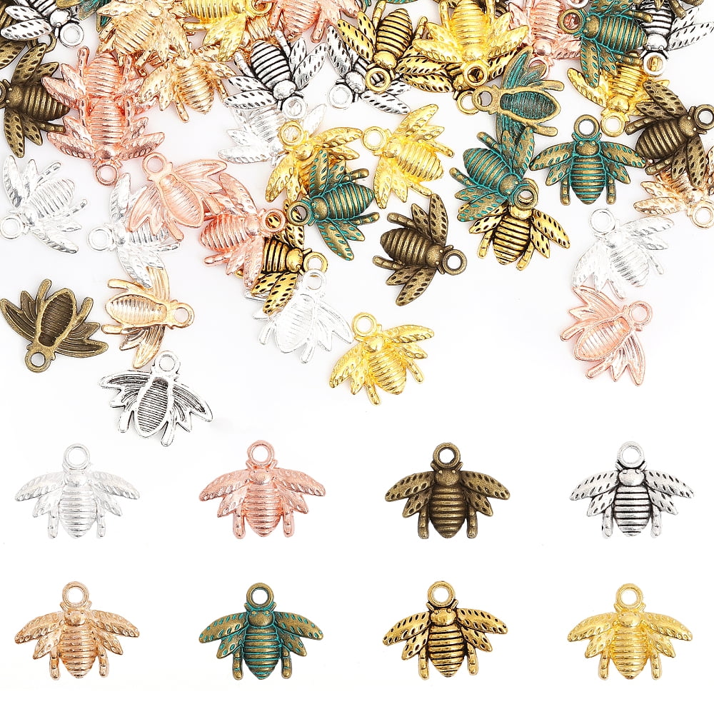1box 128pcs 8 colors Tibetan style Alloy Pendants Bees Mixed color 15 ...