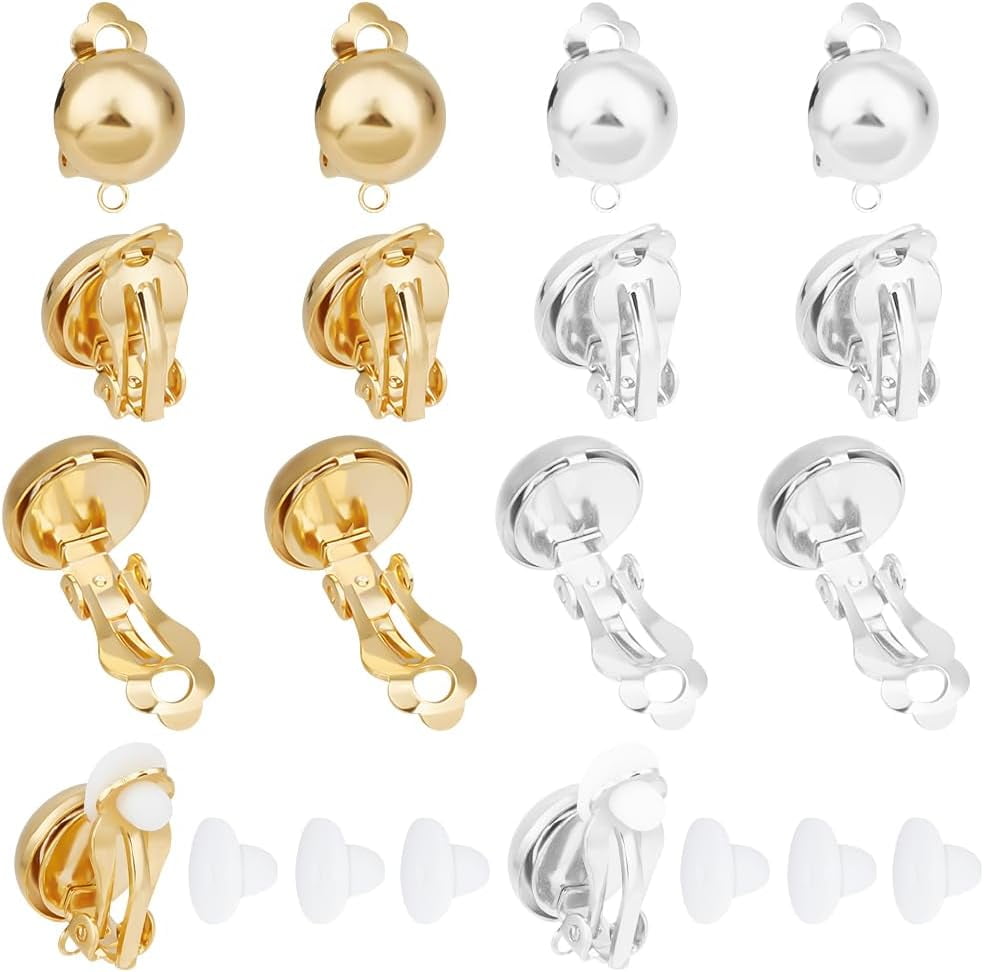 1box 16pcs 2 color Half Round Brass Clip-on Earring Findings with Loops ...