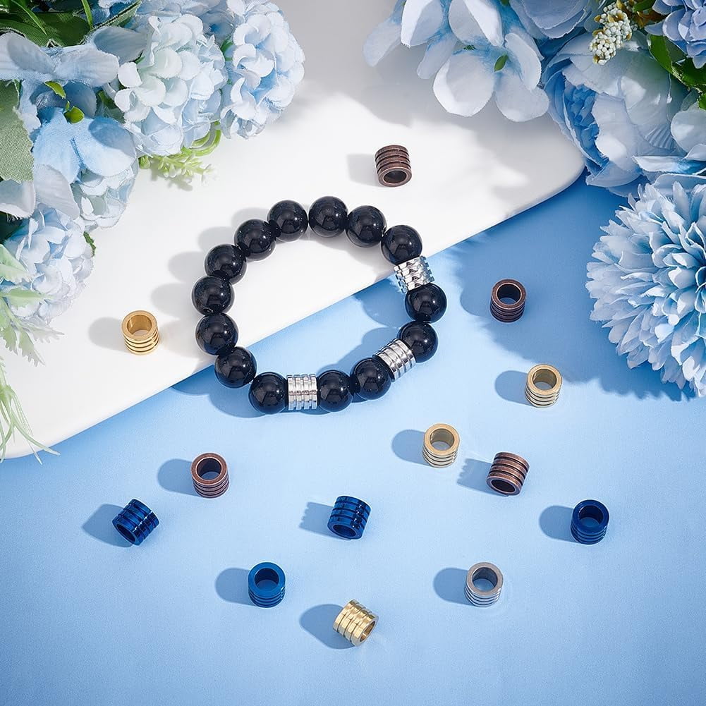 1box 16pcs 4 colors Grooved Column Beads 10/11mm Stainless Steel Column ...