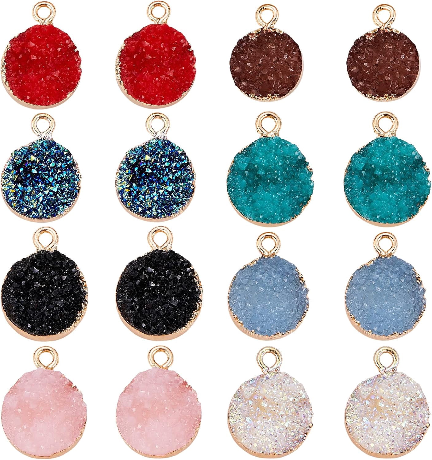 1box 16pcs 8 colors Electroplate Druzy Resin Pendants with Light golden ...