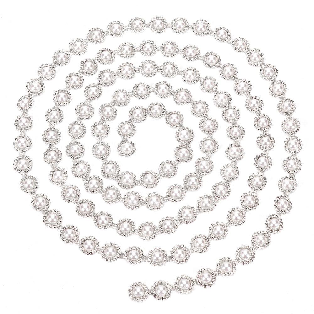 1box 2 Yards Rhinestone Cup Chains with Plastic Pearl Beaded Brass Mesh ...