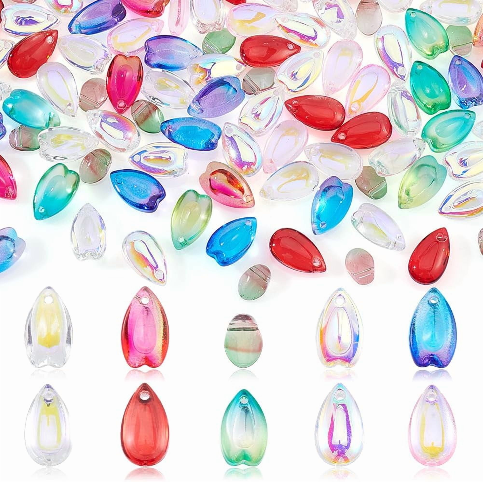 1box 200Pcs Transparent Glass Beads Teardrop Glass Beads Flower Petal ...